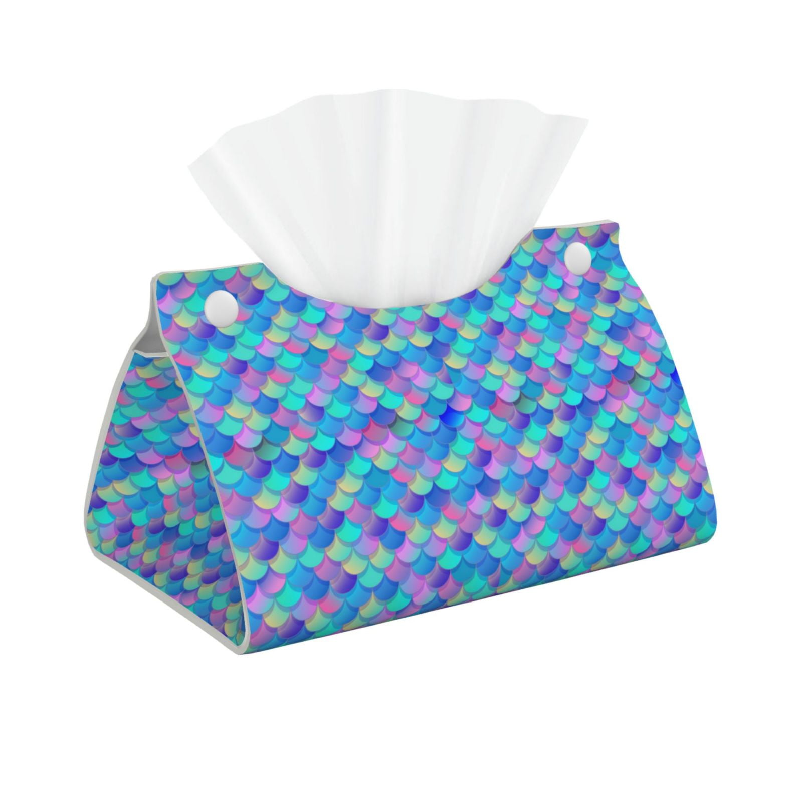 Tissue Box Cover, blue purple Rainbow fish scale Rectangular Leather ...