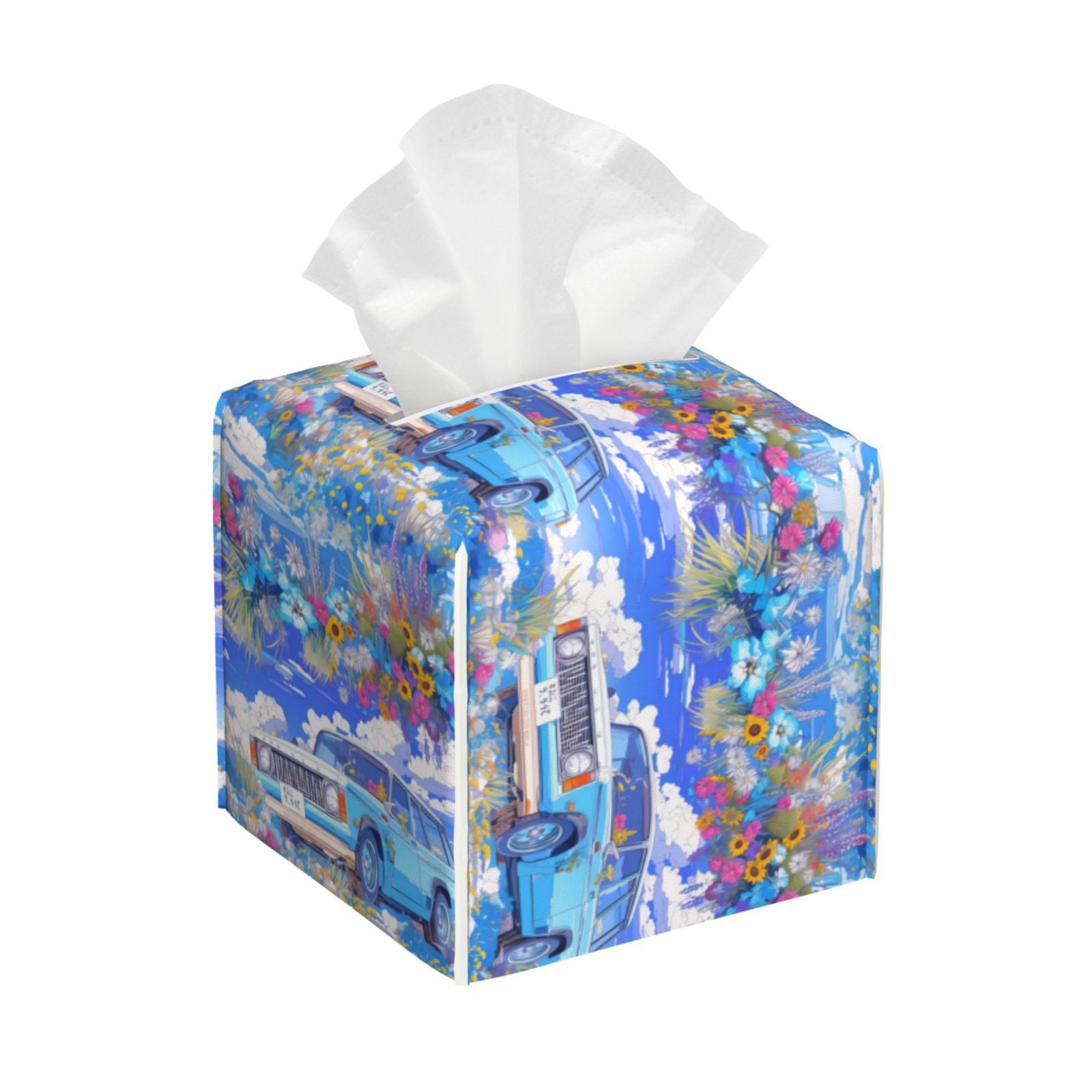 Tissue Box Cover, blue travel car flower Leather Tissue Box Holder ...