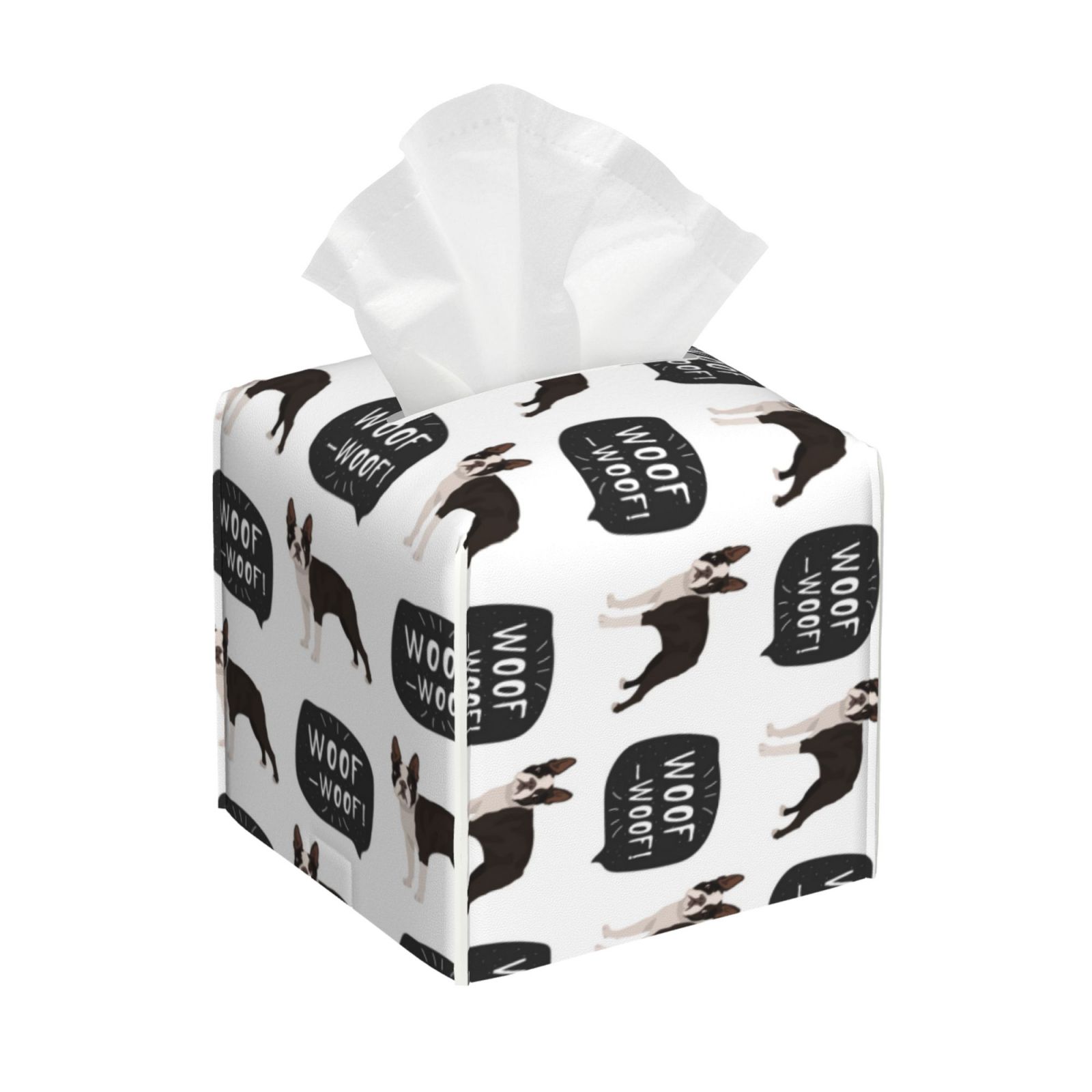 Tissue Box Cover, boston terrier dog woof white Leather Tissue Box ...