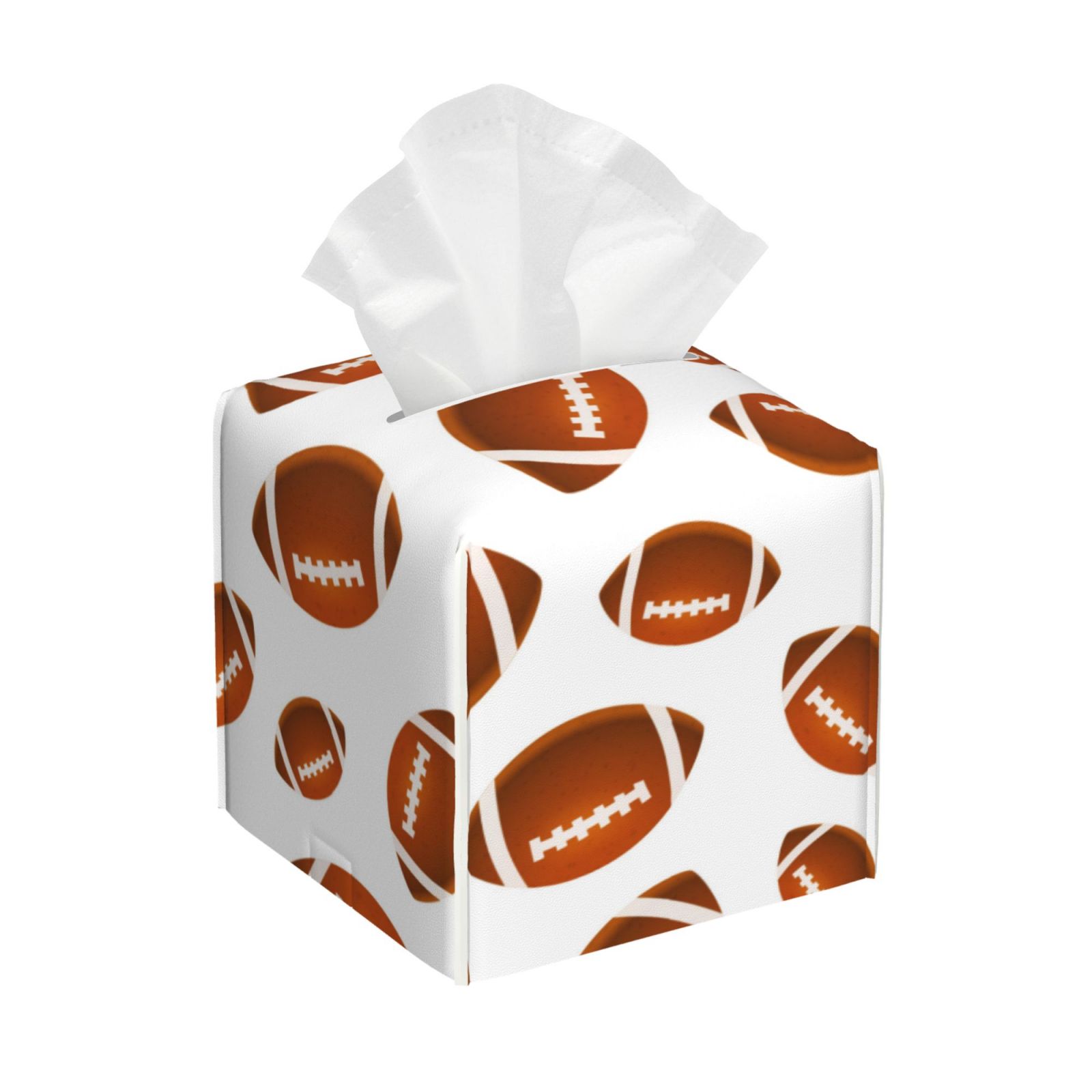Tissue Box Cover, bright rugby American football white Leather Tissue ...
