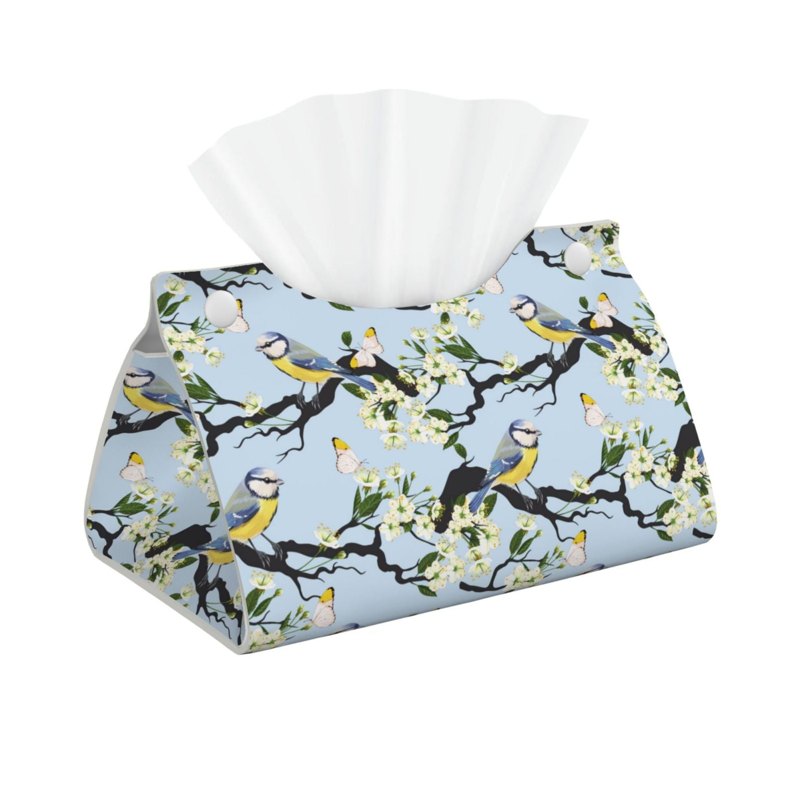 Tissue Box Cover, butterfly bird berry blossom blue Rectangular Leather ...