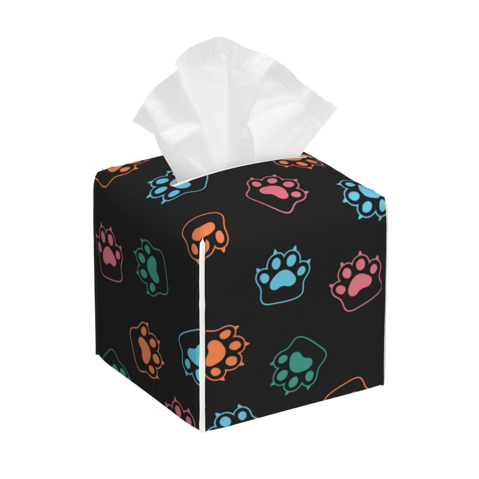 Tissue Box Cover, colorful Dog Paw Leather Tissue Box Holder - Tissue ...