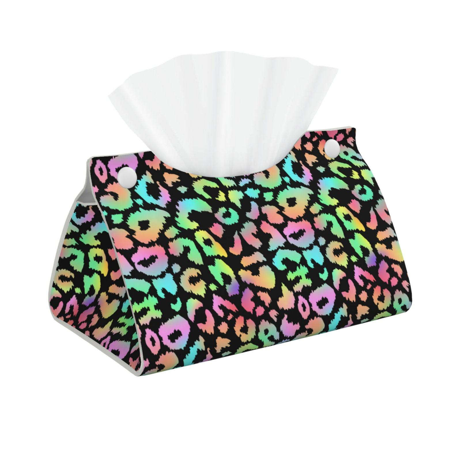 Tissue Box Cover, cool Trendy rainbow Leopard black Rectangular Leather ...
