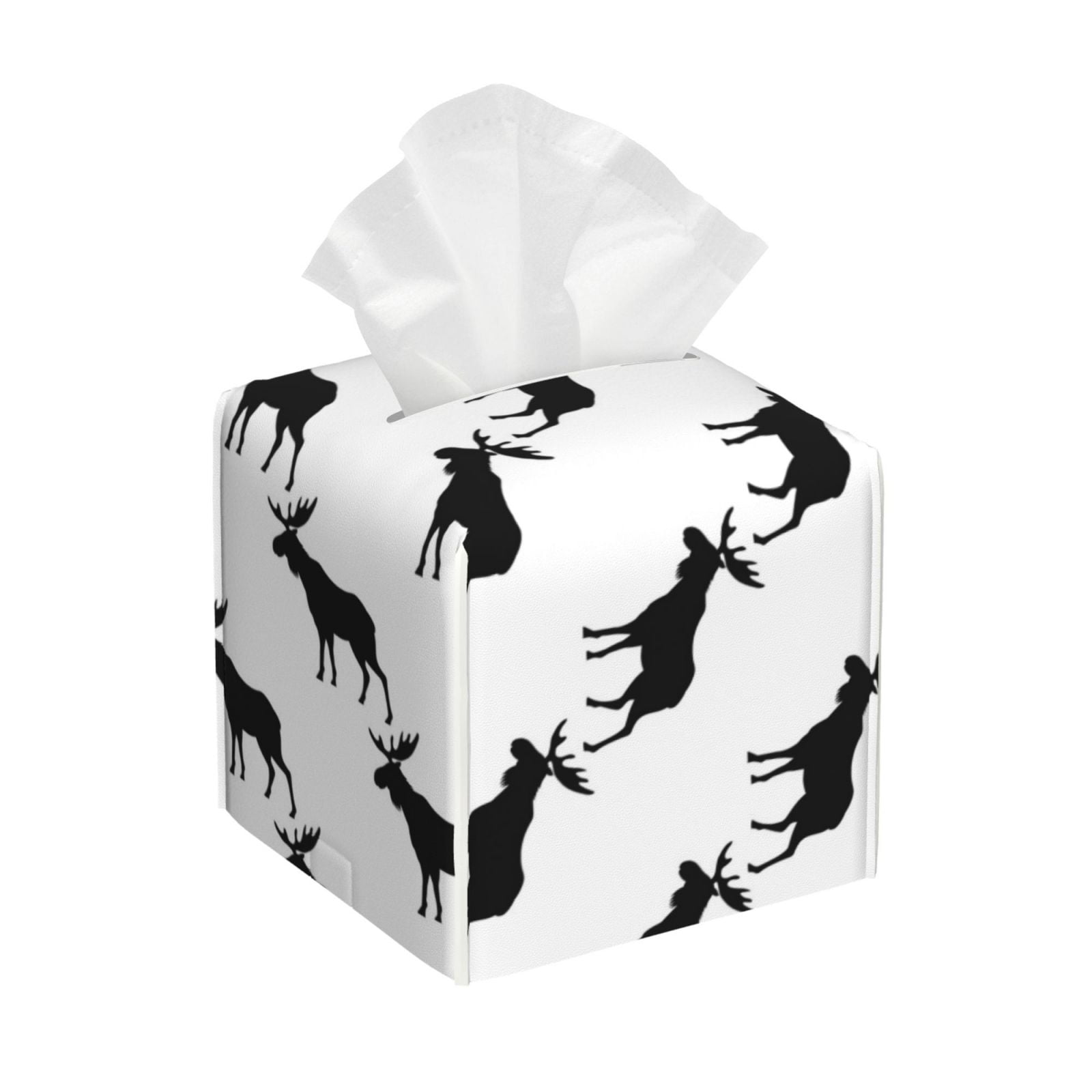 Tissue Box Cover - cool black Moose Elk white Modern Square Leather ...