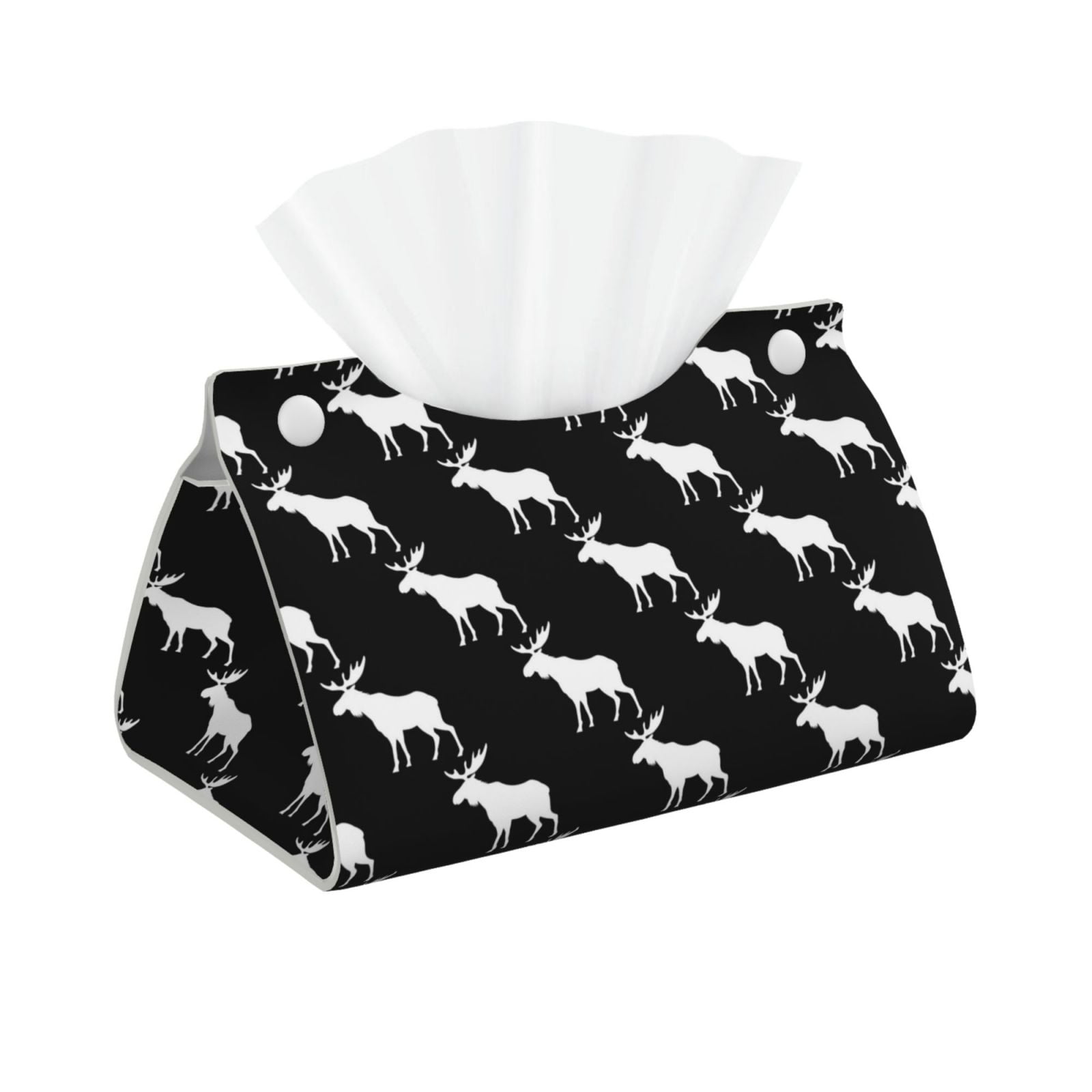 Tissue Box Cover, cool white Moose Elk black Rectangular Leather Tissue ...