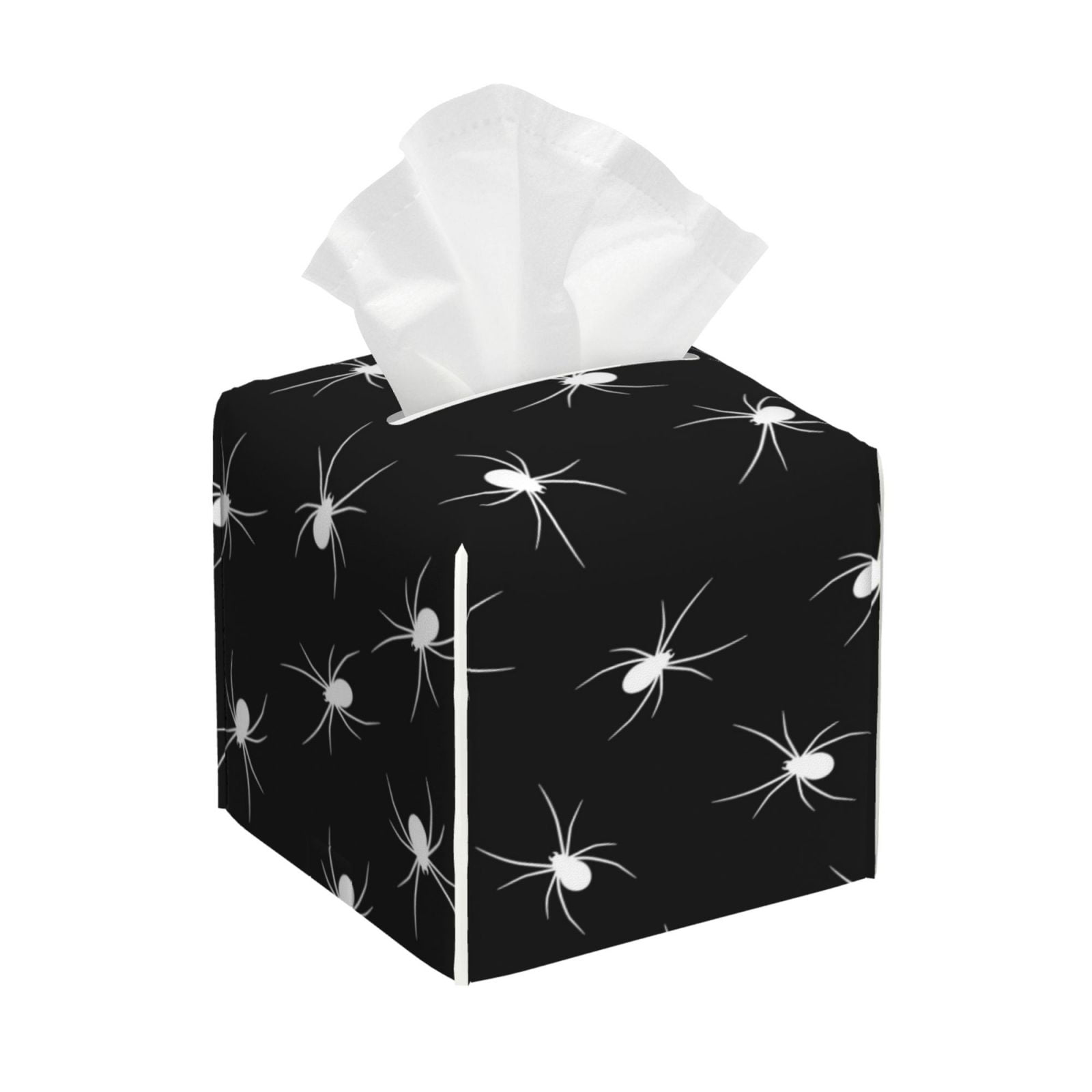 Tissue Box Cover, cool white spiders black Leather Tissue Box Holder ...