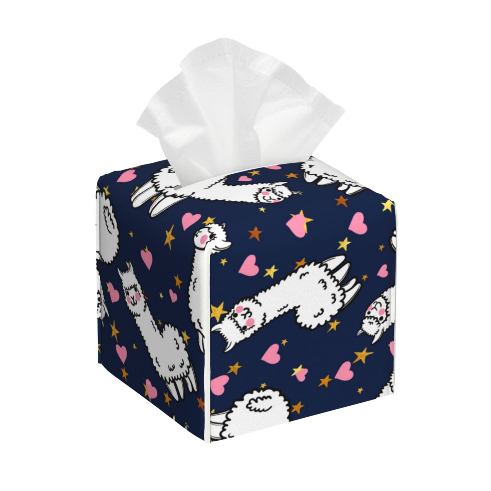 Tissue Box Cover, cute alpacas lama hearts star Leather Tissue Box ...