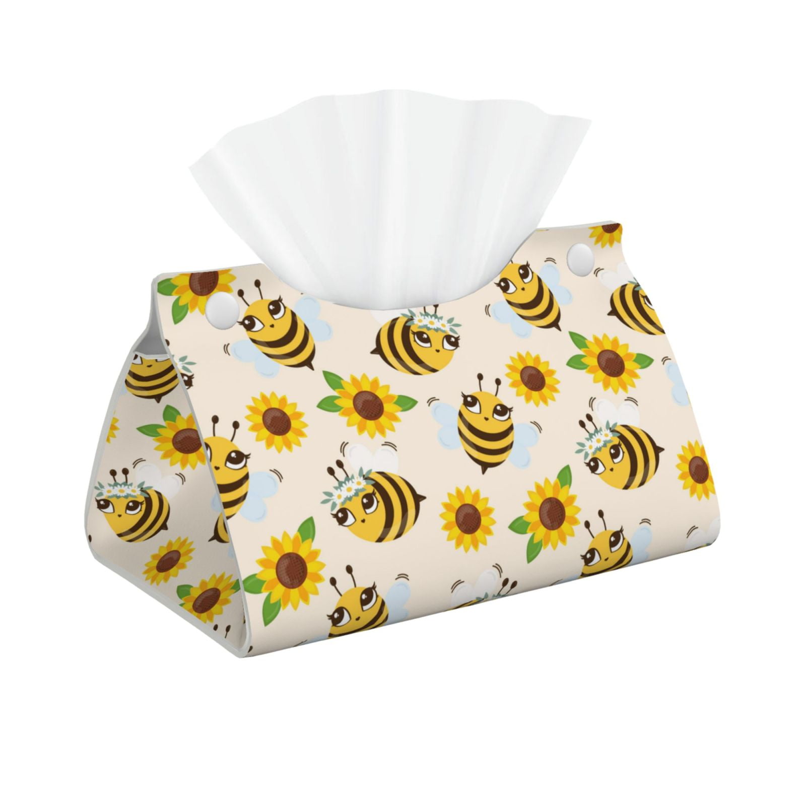 Tissue Box Cover, cute cartoon bees sunflower daisy Rectangular Leather ...