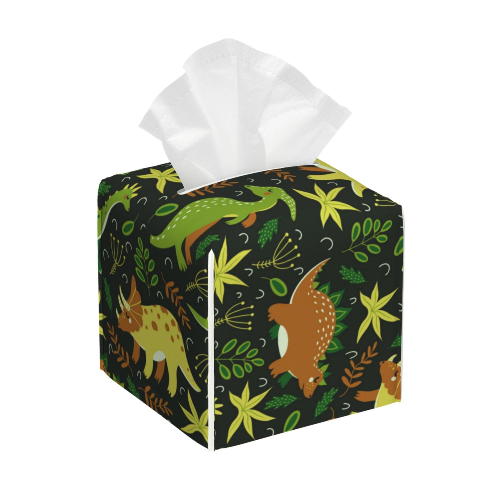 Tissue Box Cover, cute green Dinosaur leaves -Modern Square Leather ...