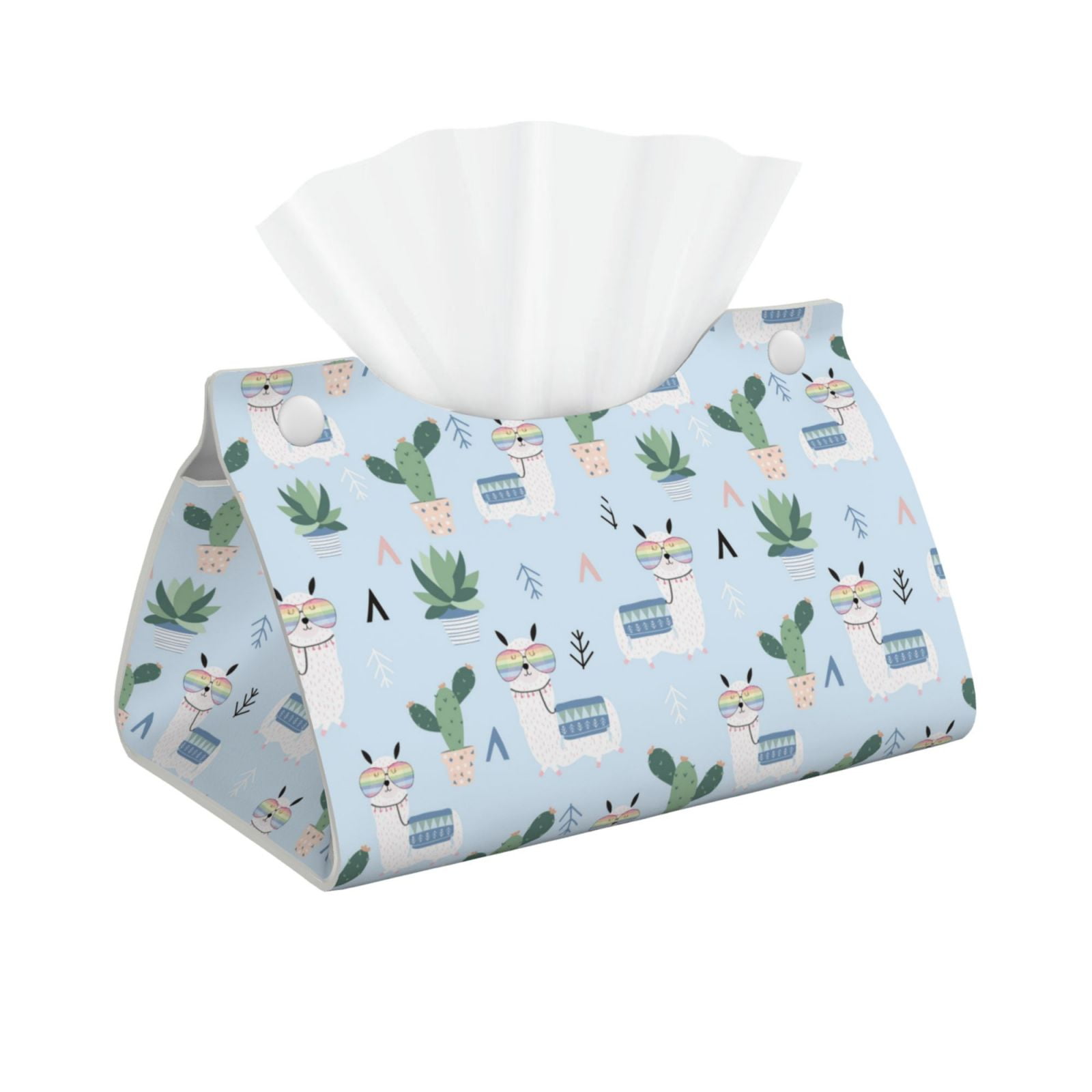 Tissue Box Cover, cute llama alpaca glasses cactus blue Rectangular ...