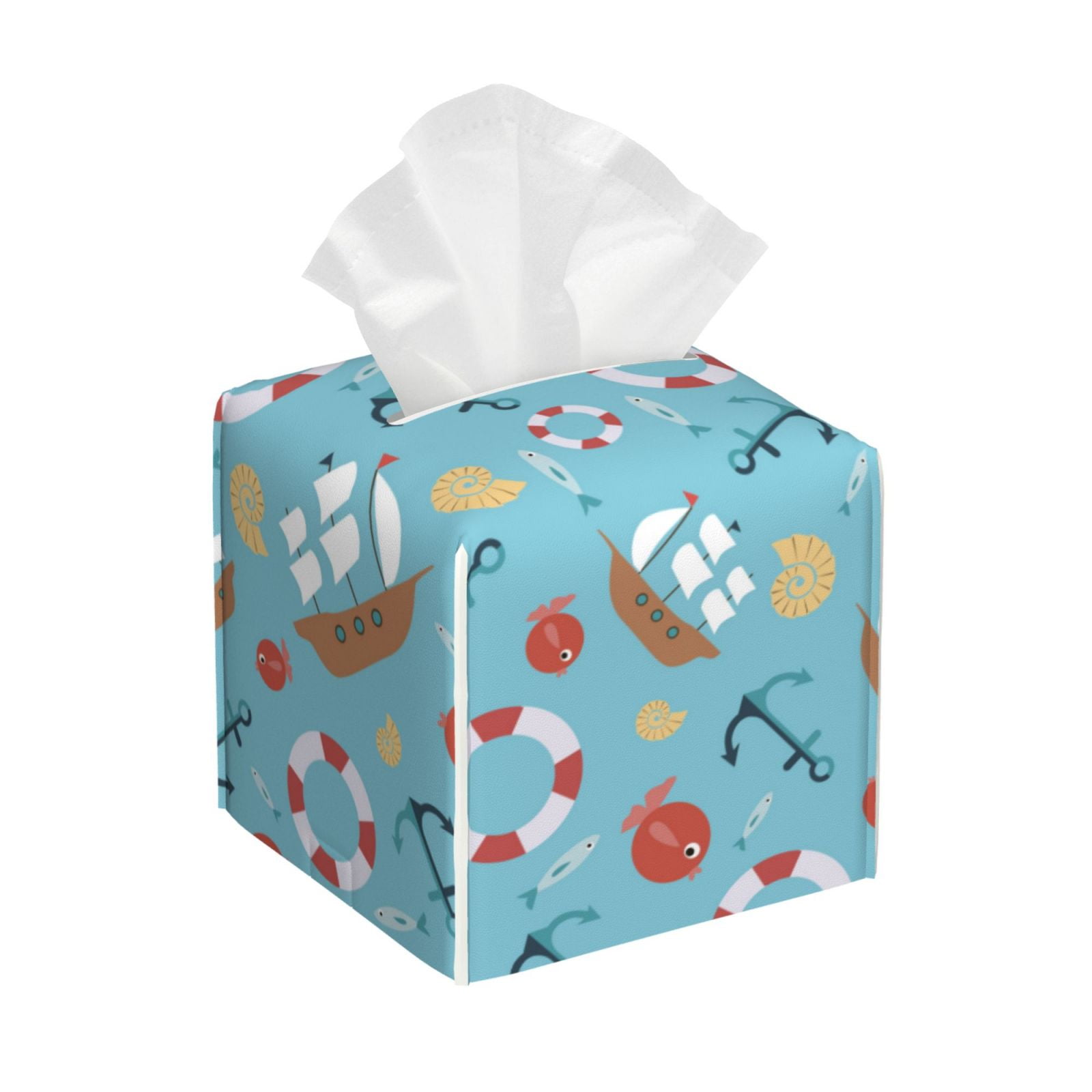 Tissue Box Cover cute ship fish anchor cartoon blue Tissues Boxes ...