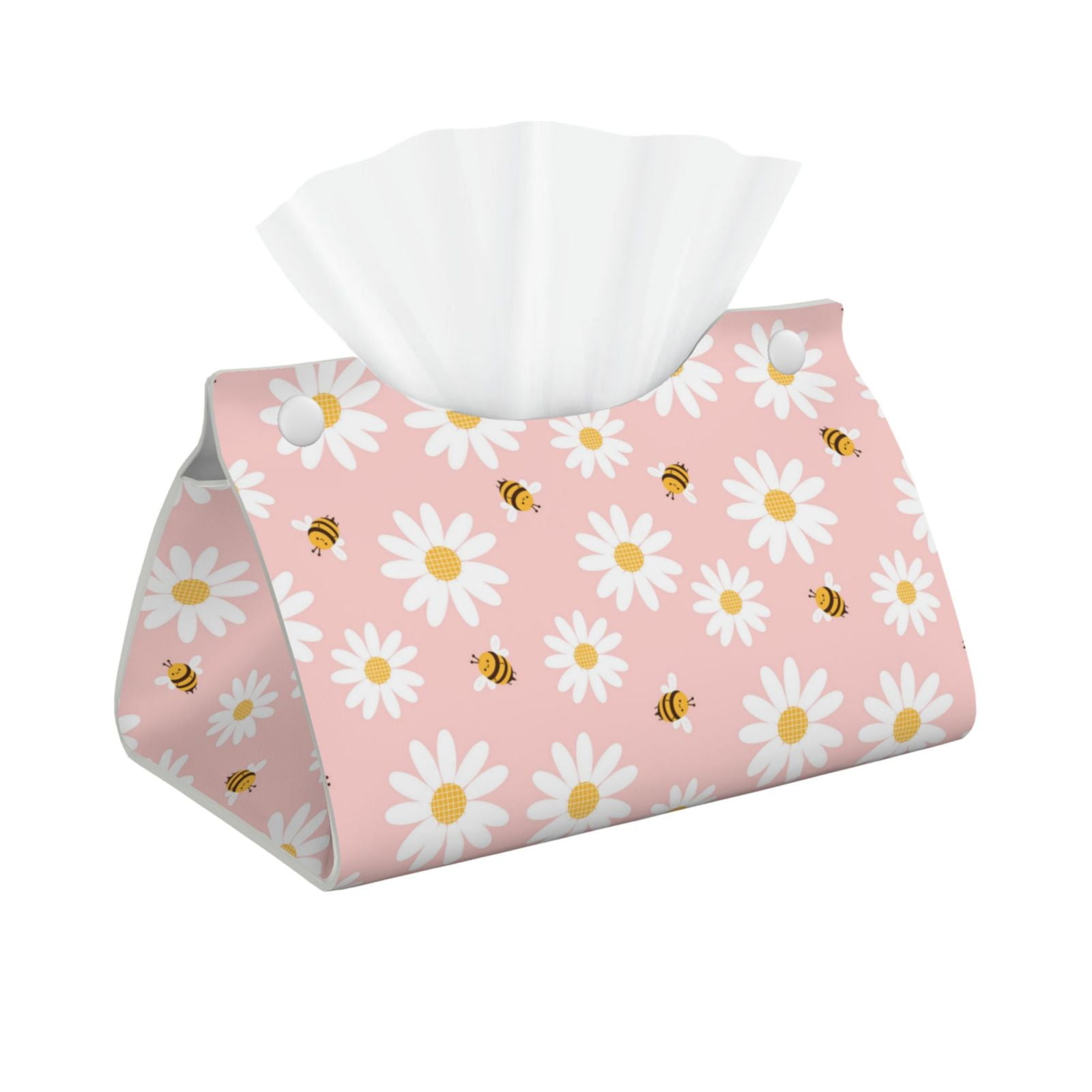 Tissue Box Cover, daisy flower bee cartoons pink Leather Rectangular ...
