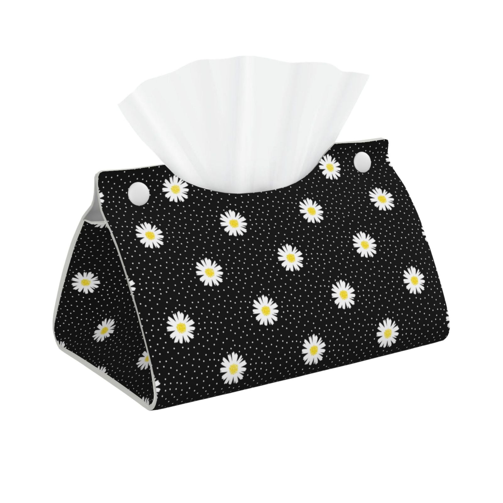 Tissue Box Cover, daisy polka dot dotted black Rectangular Leather ...