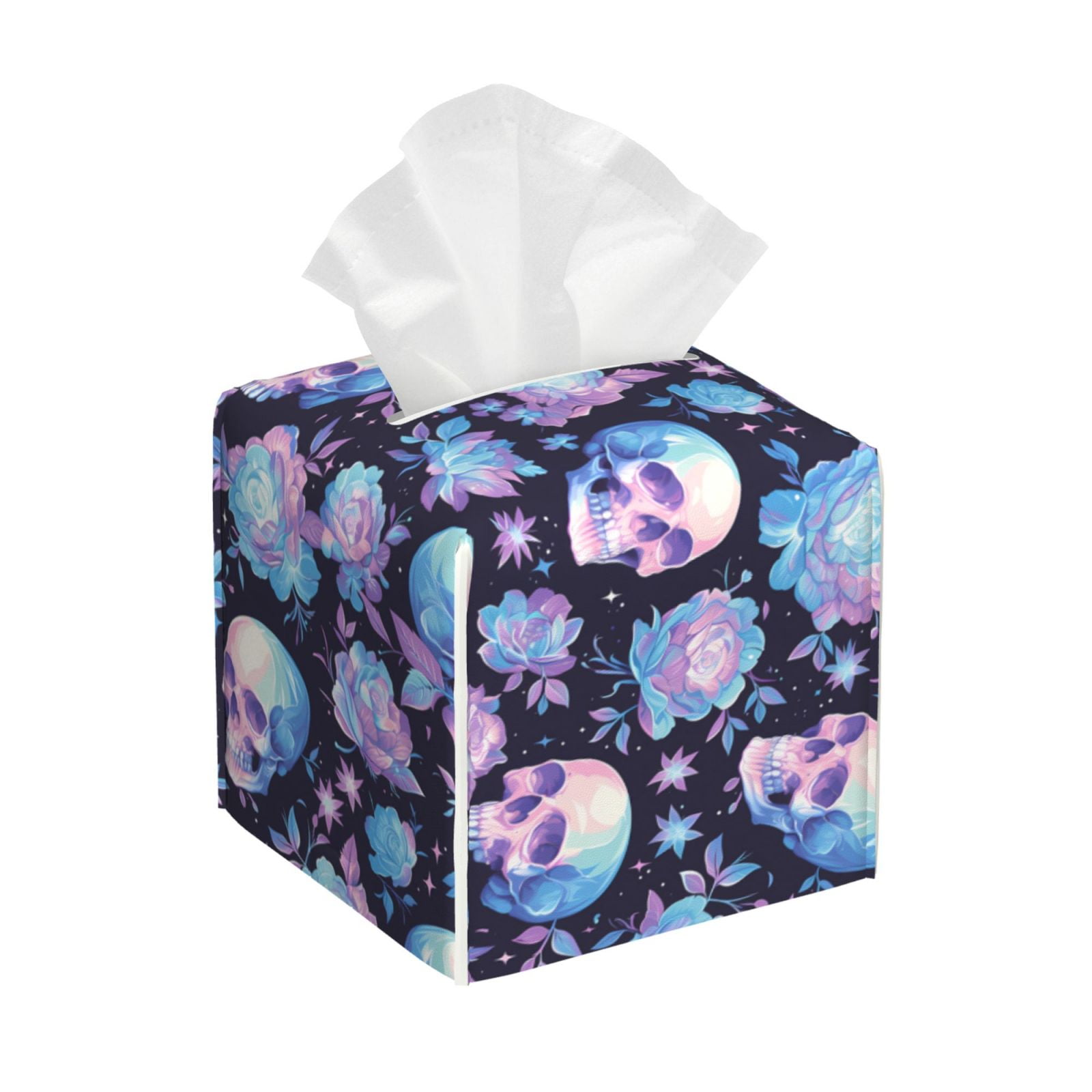 Tissue Box Cover, flower Skull in starry sky Leather Tissue Box Holder ...