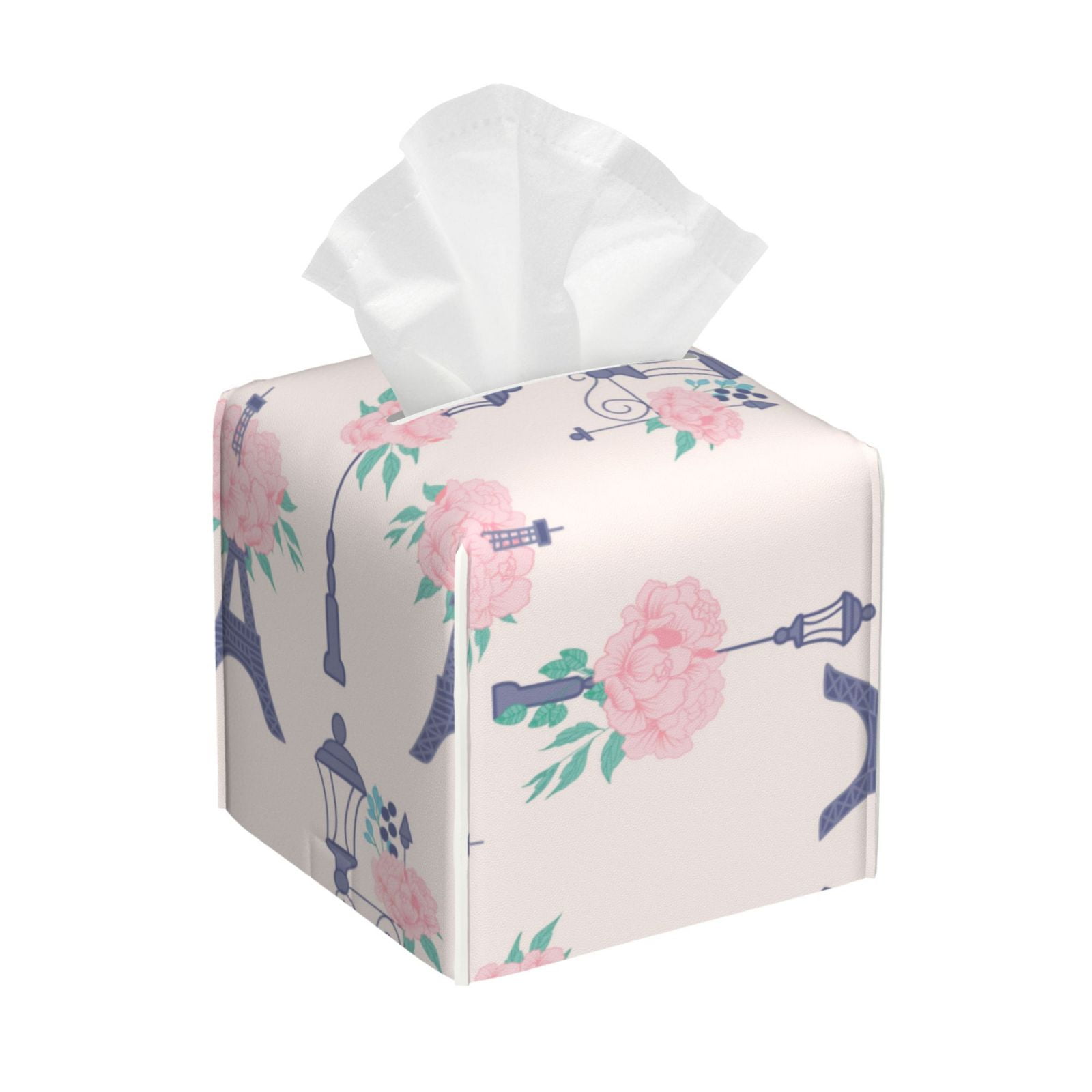 Tissue Box Cover, flower Tower pink Leather Tissue Box Holder - Tissue ...