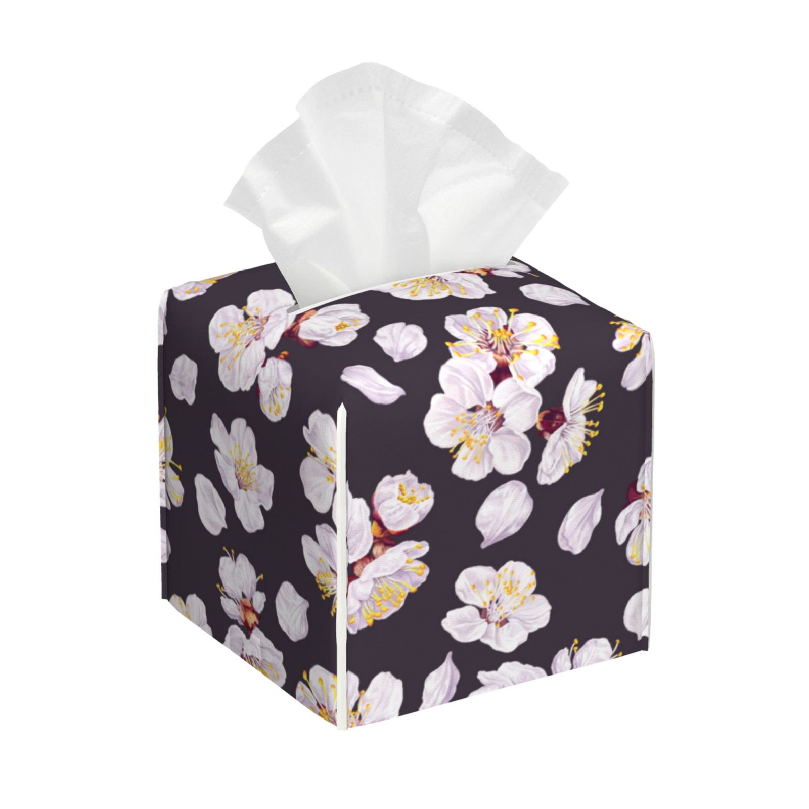 Tissue Box Cover, flowers berry blossom black Leather Tissue Box Holder ...