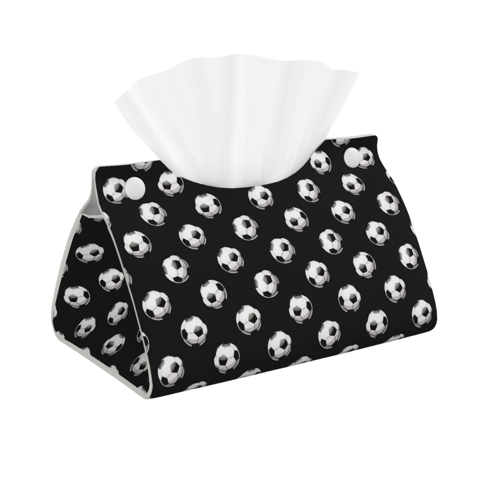 Tissue Box Cover, football soccer ball black Rectangular Leather Tissue ...