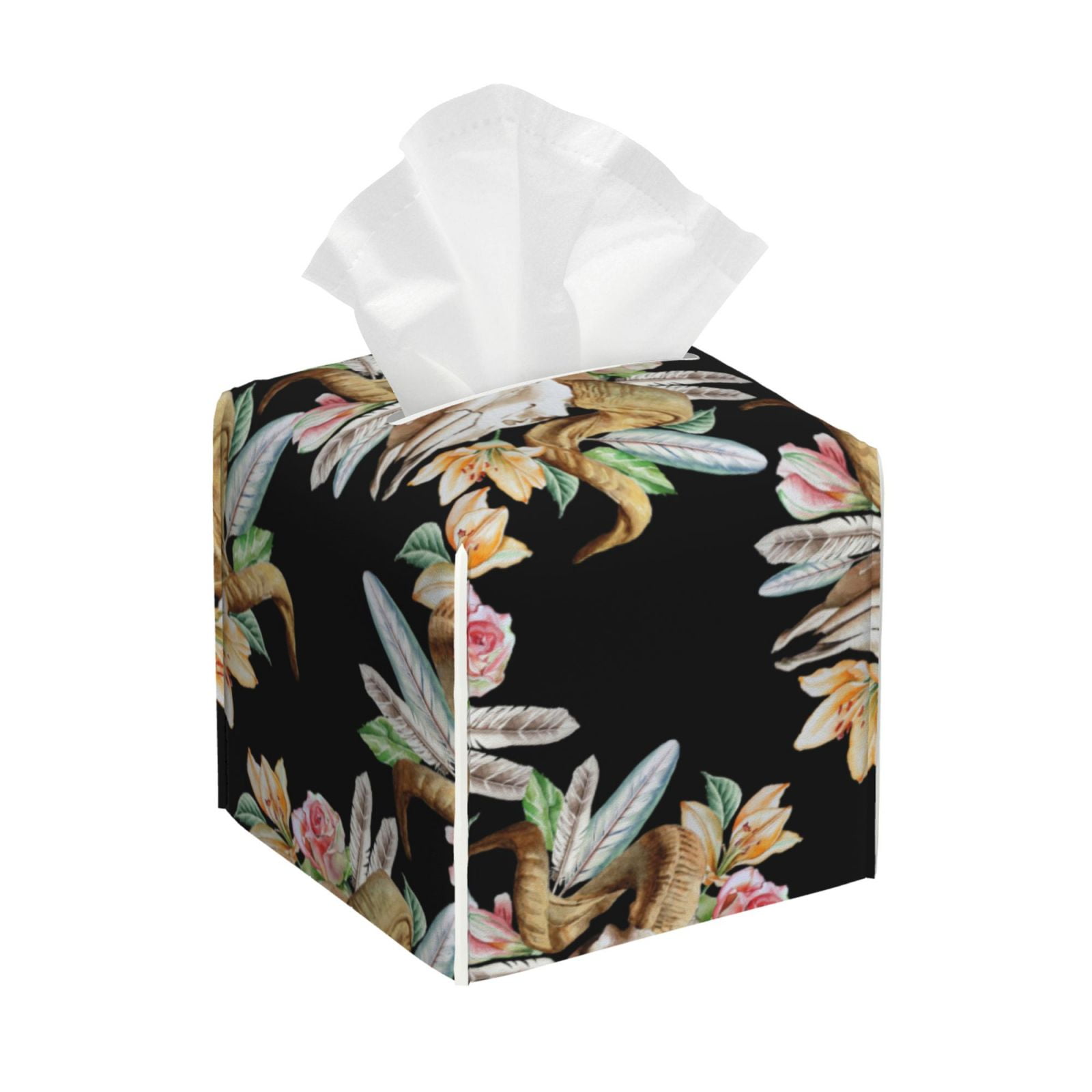 Tissue Box Cover - goat skull flowers feather vintage Modern Square ...