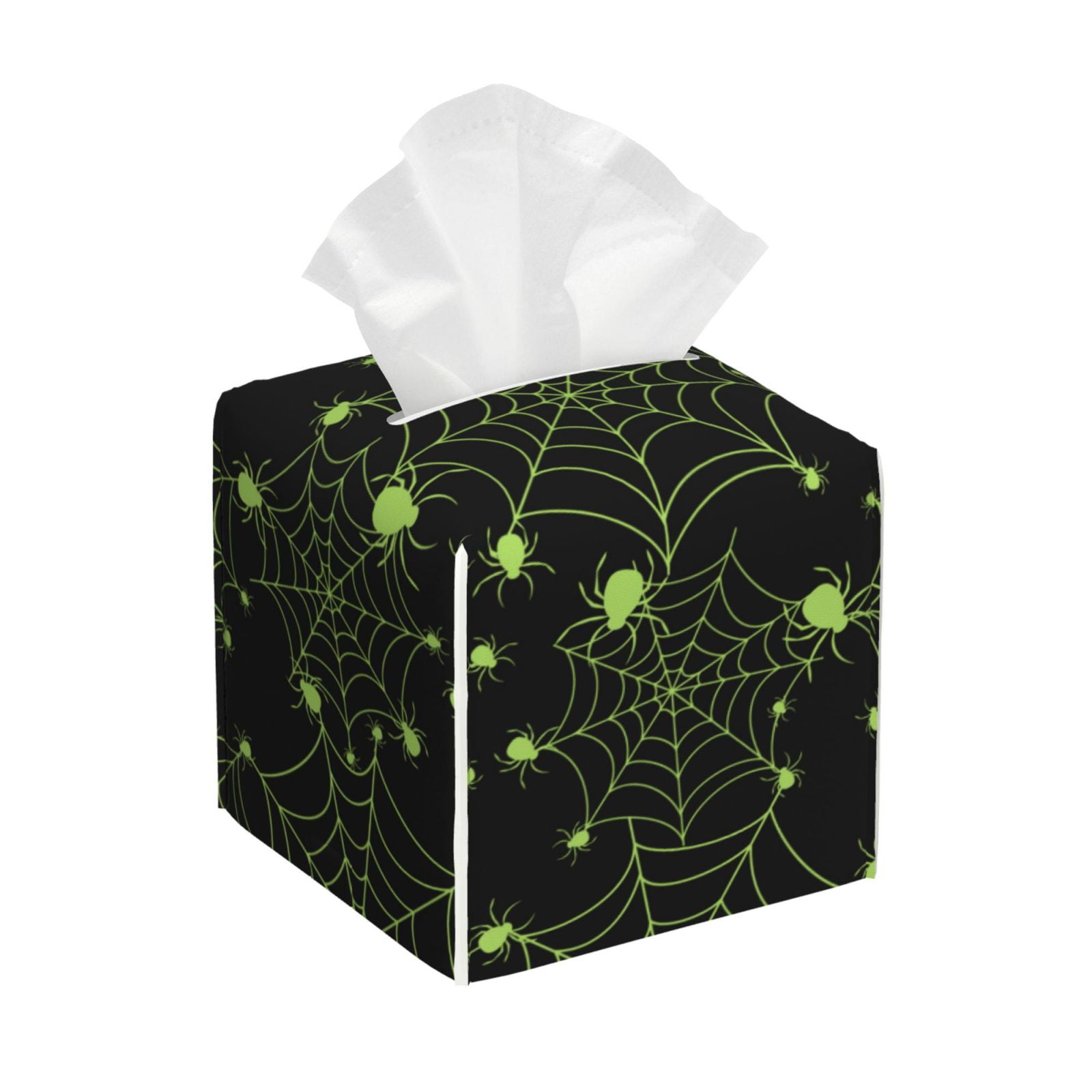Tissue Box Cover, halloween green spiderweb cobweb Leather Tissue Box ...