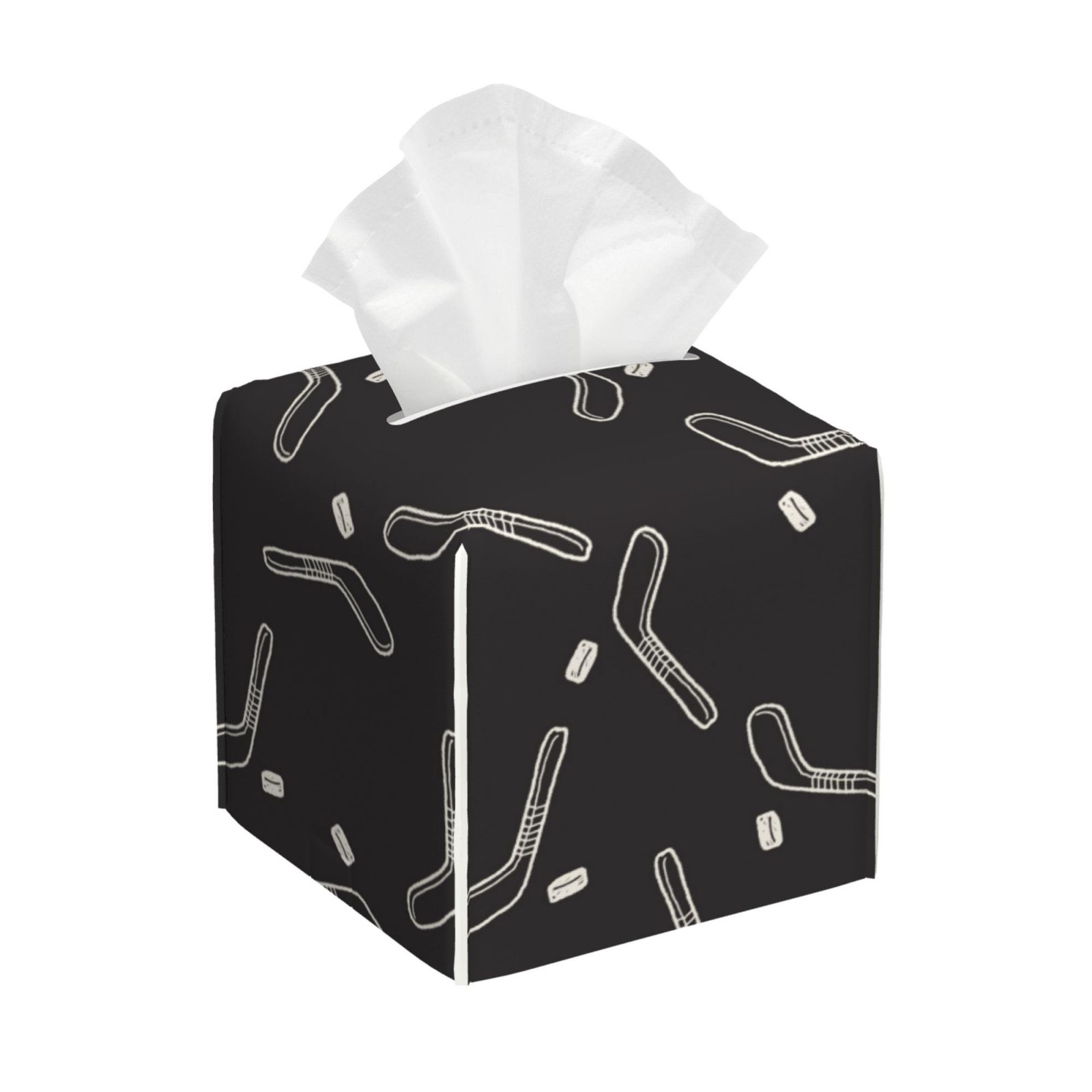 Tissue Box Cover, hockey doodle black Leather Tissue Box Holder ...