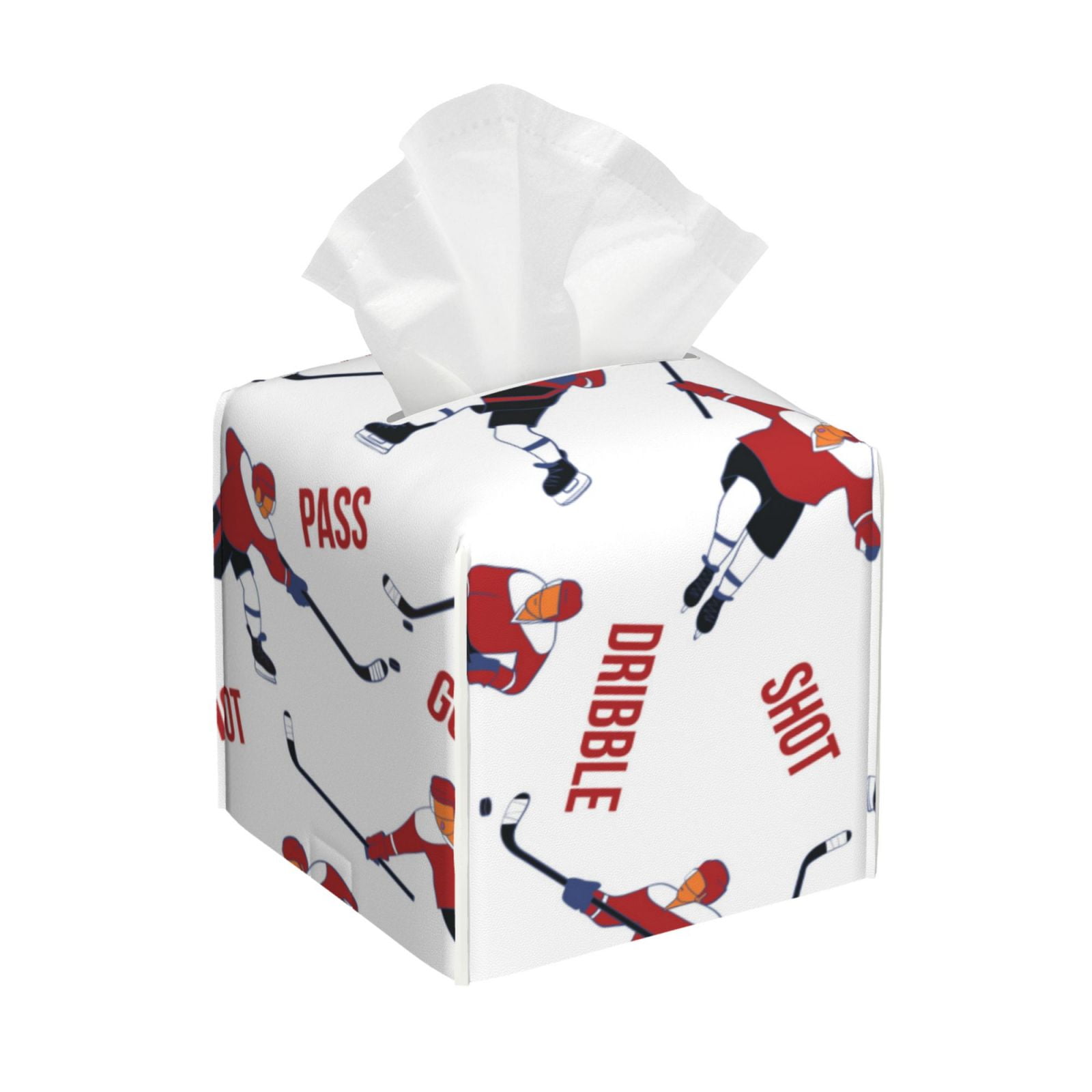 Tissue Box Cover, ice hockey player goal white Leather Tissue Box ...