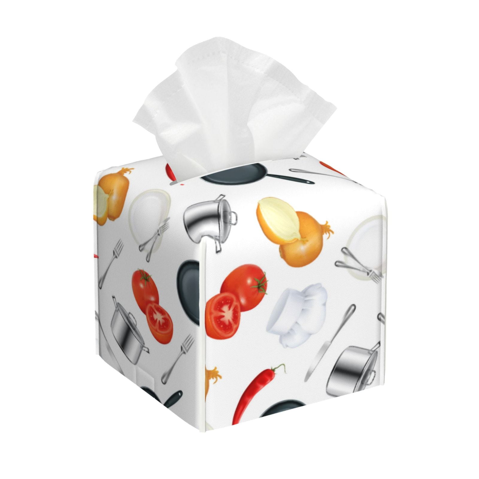 Tissue Box Cover, kitchen utensils Pattern Leather Tissue Box Holder ...