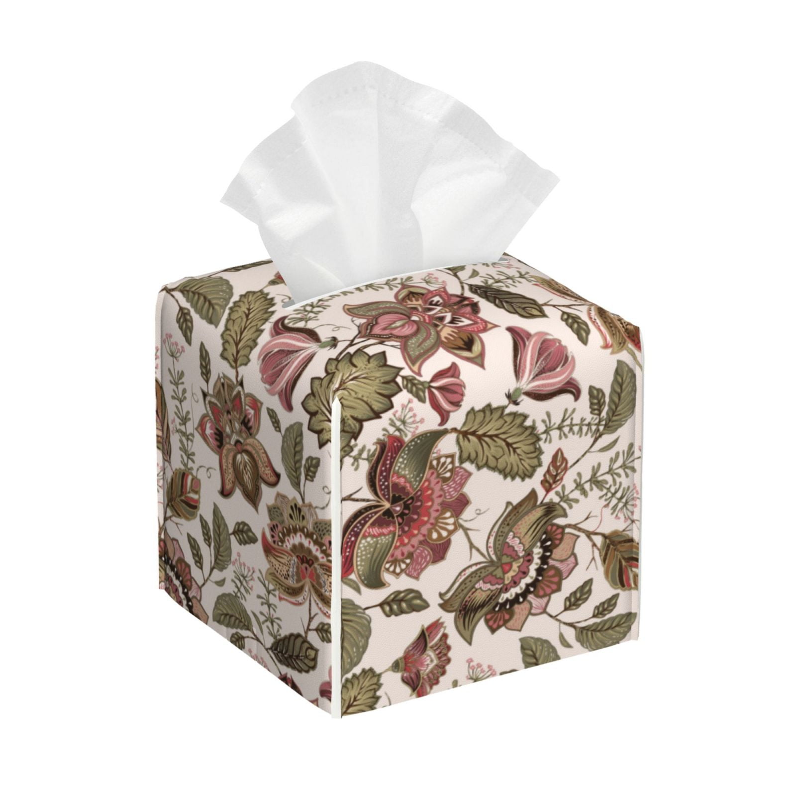 Tissue Box Cover, leaves flowers -Modern Square Leather Tissue Box ...