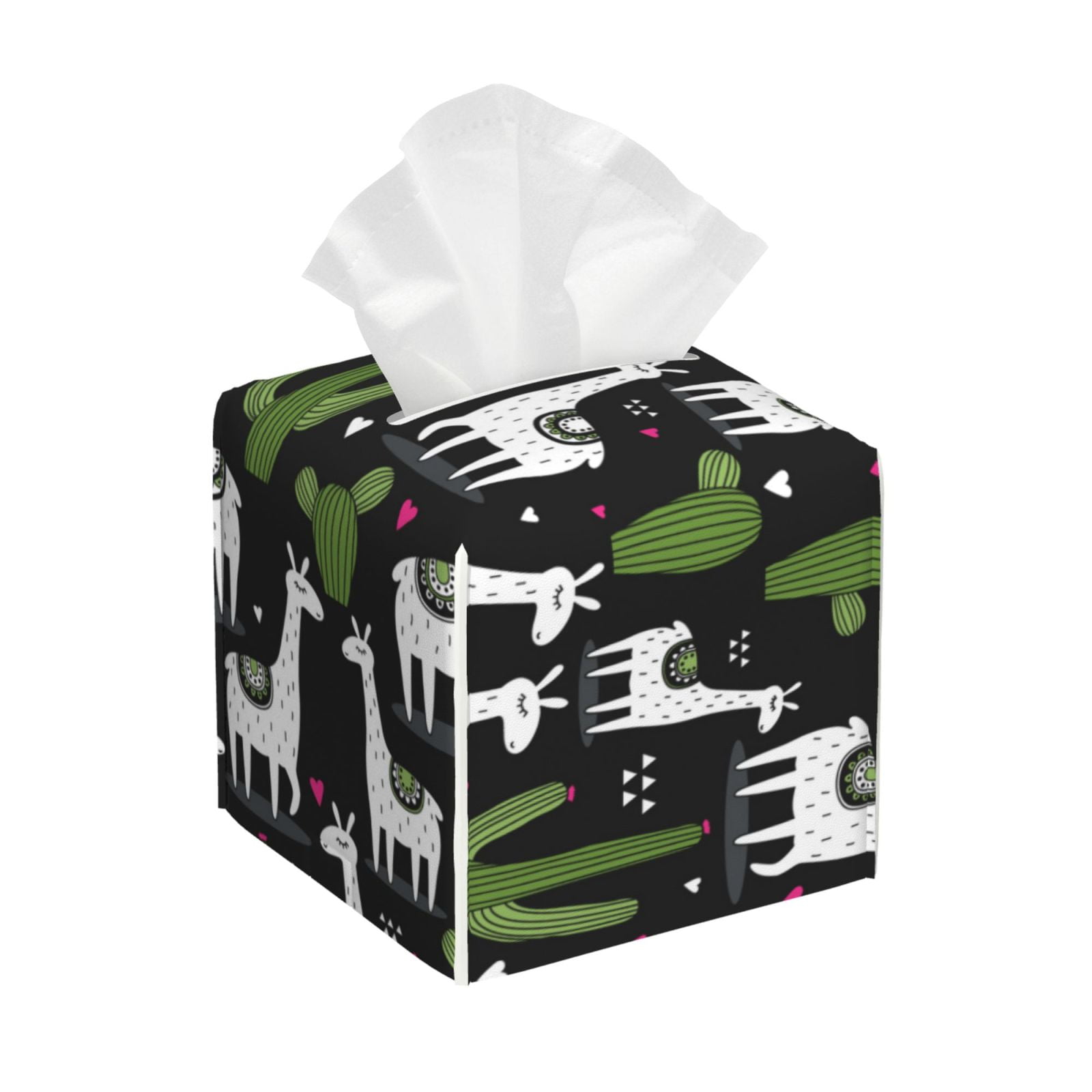 Tissue Box Cover, llama alpaca cactus heart black Leather Tissue Box ...
