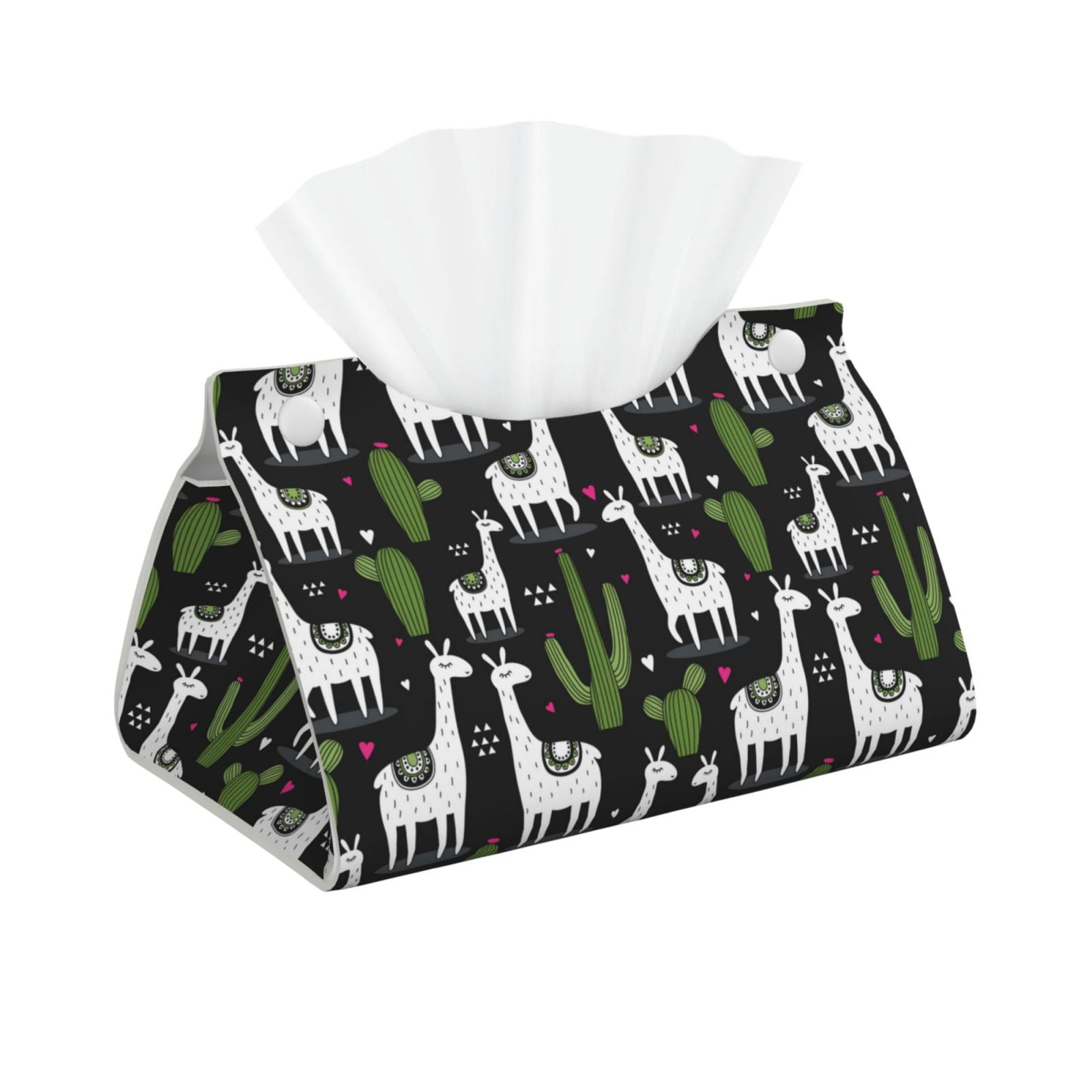 Tissue Box Cover, llama alpaca cactus heart black Rectangular Leather ...