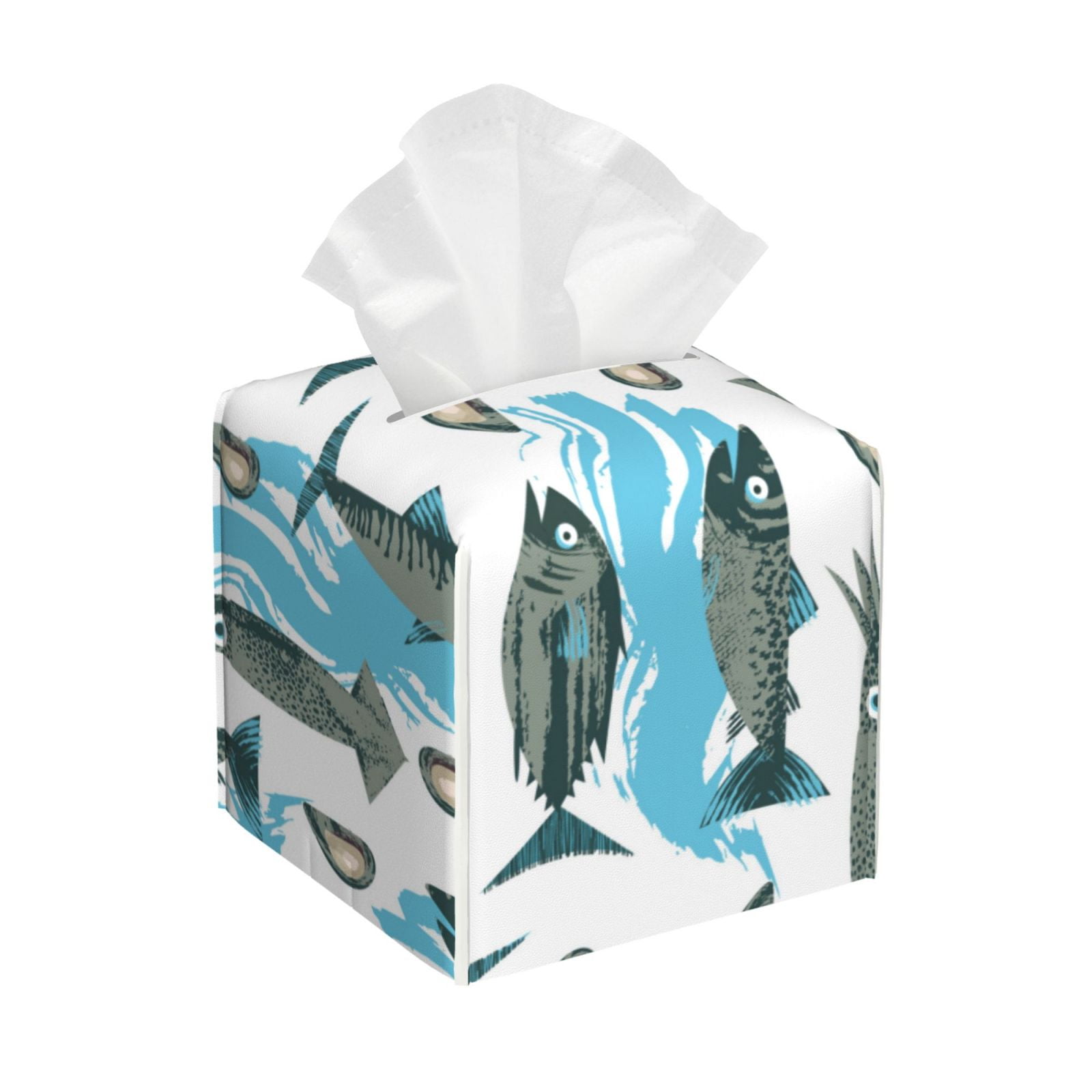 Tissue Box Cover, octopus fish Leather Tissue Box Holder Square for ...