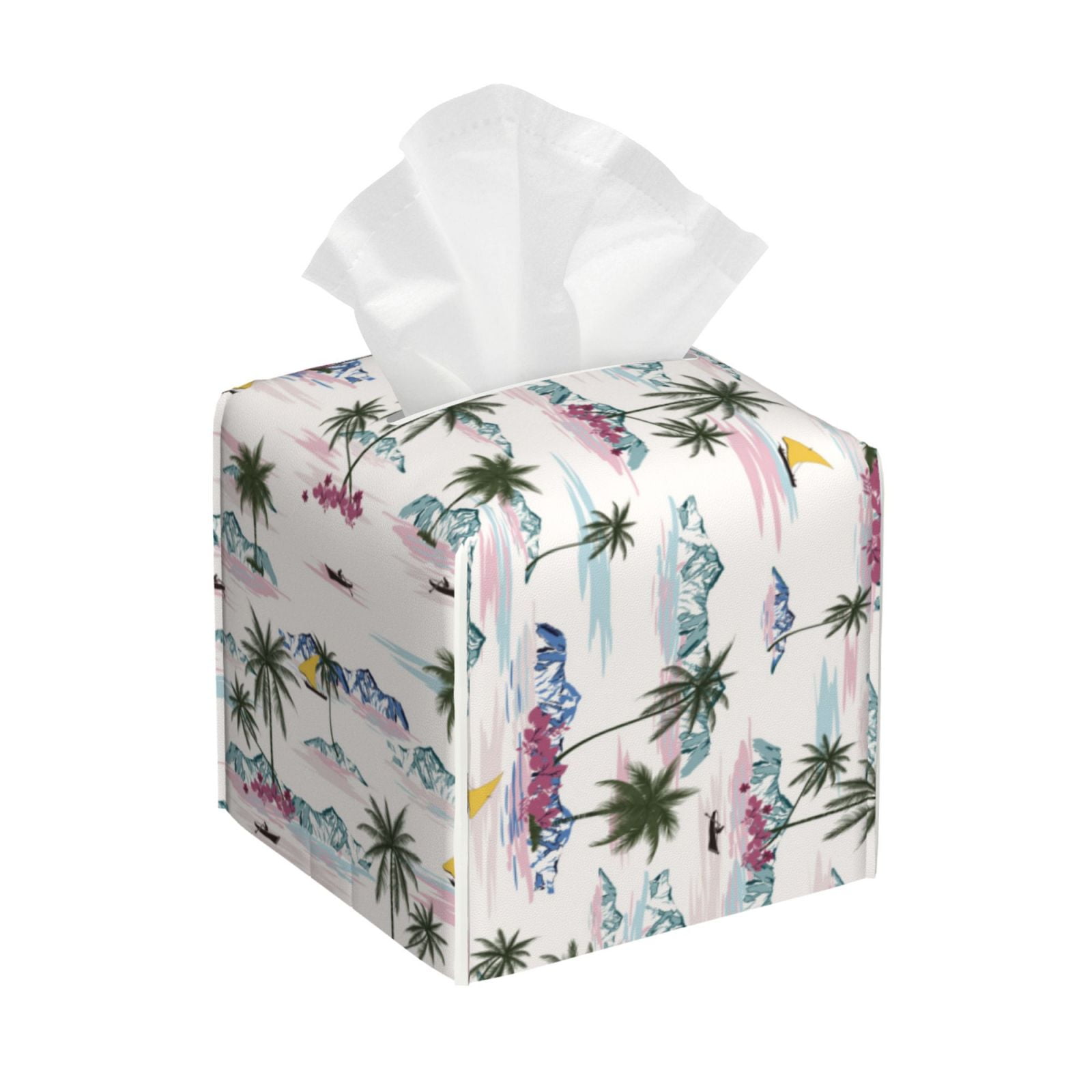 Tissue Box Cover, palm tree island_B Leather Tissue Box Holder - Tissue ...
