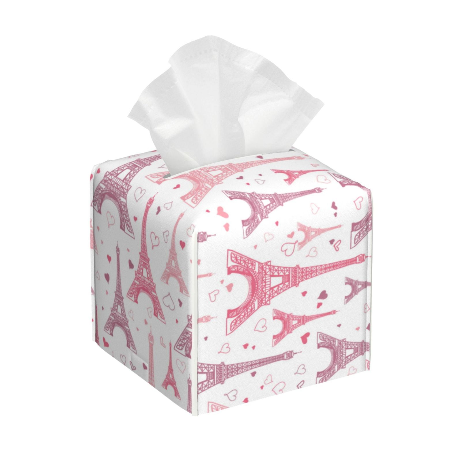 Tissue Box Cover, pink Eiffel Towers Leather Tissue Box Holder - Tissue ...