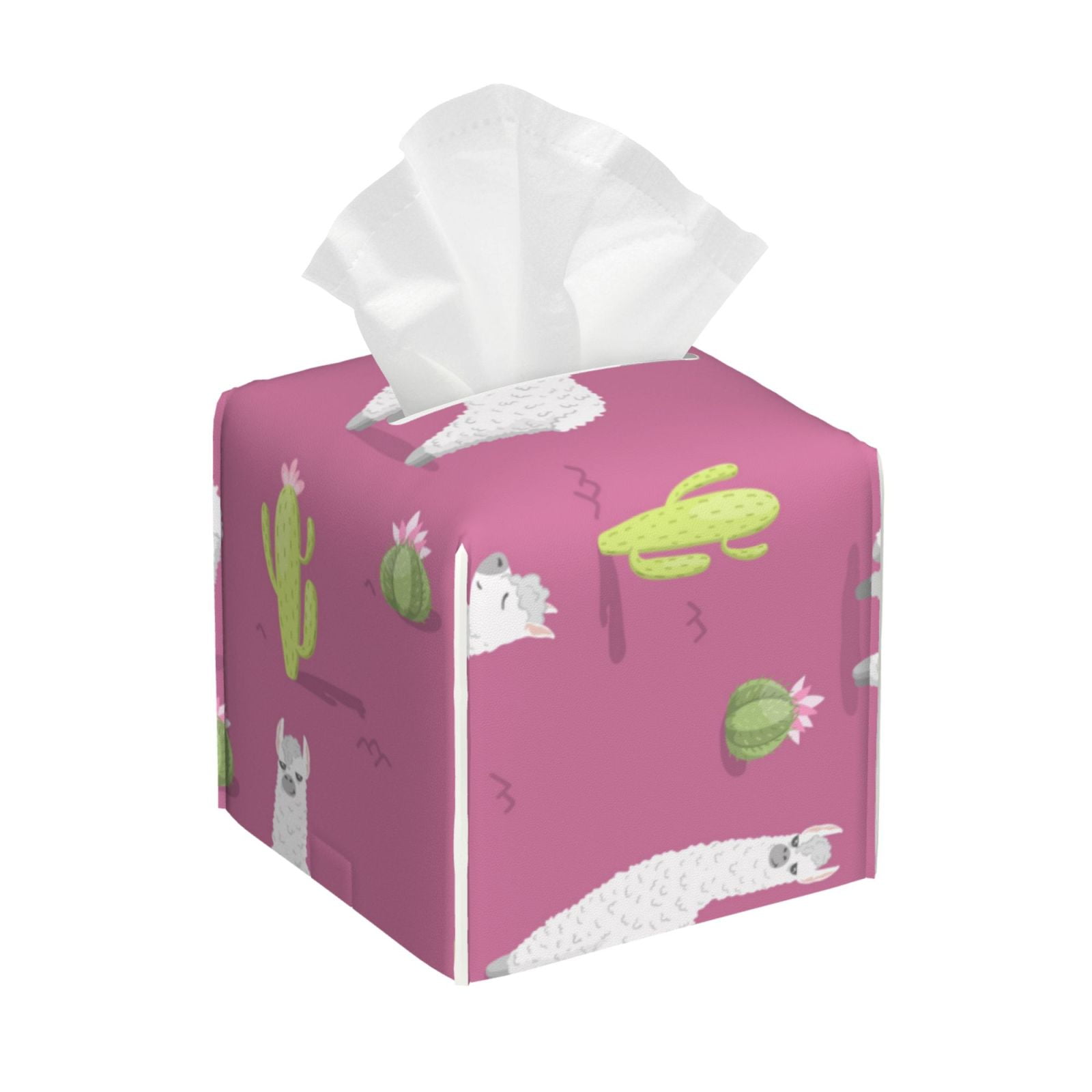 Tissue Box Cover, pink america lama alpacas cactus Leather Tissue Box ...