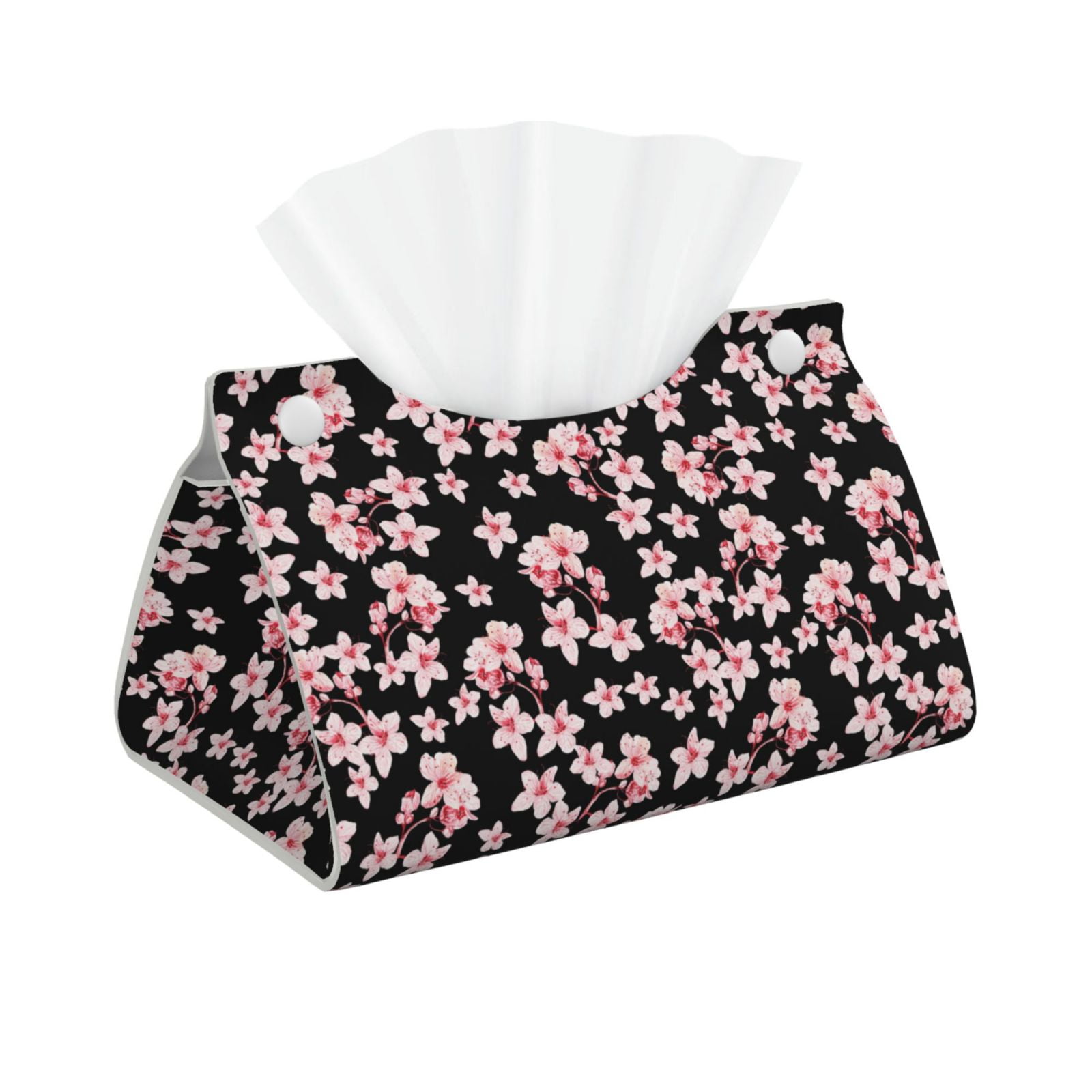 Tissue Box Cover, pink berry blossom black Leather Rectangular Tissue ...