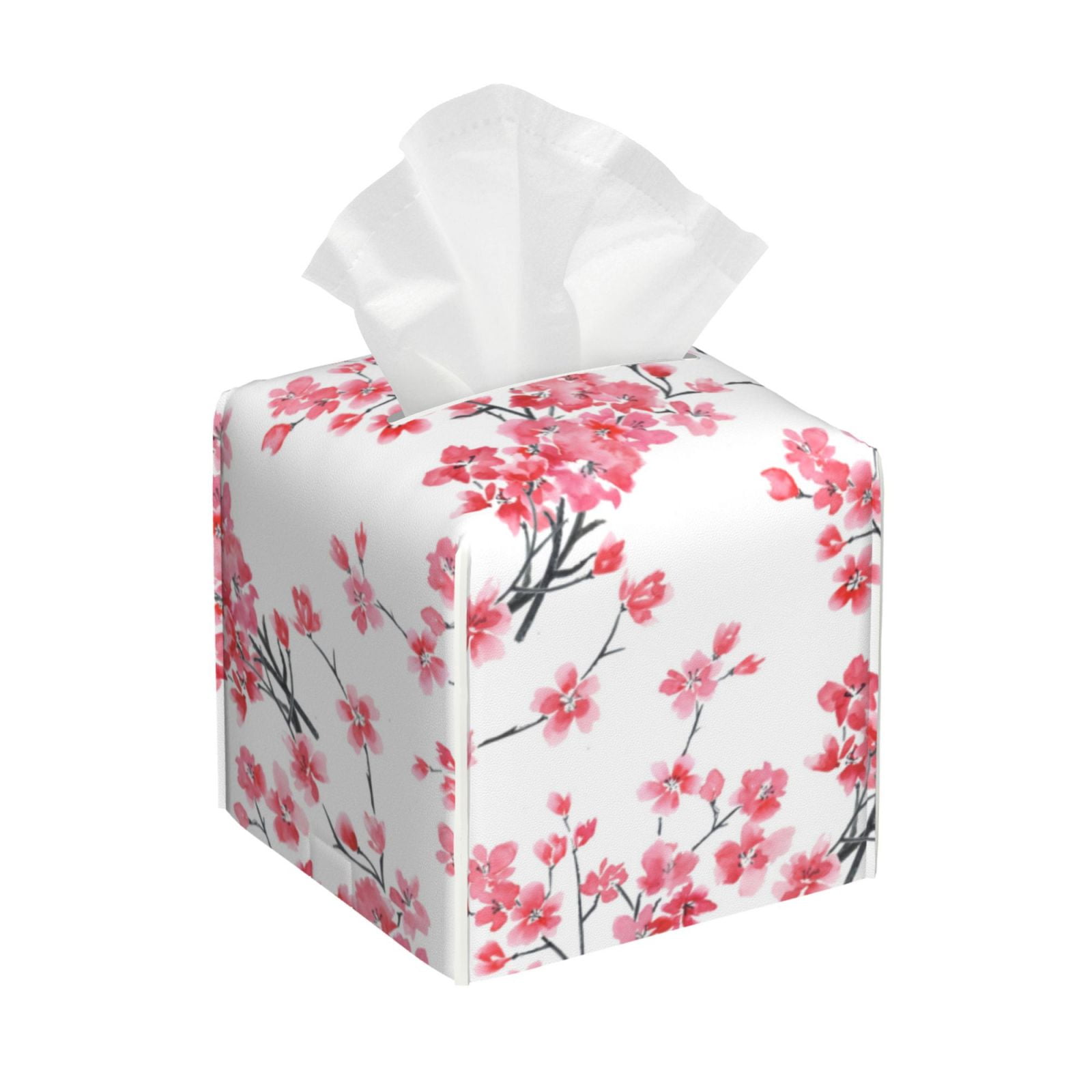 Tissue Box Cover, pink berry blossoms white Leather Tissue Box Holder ...