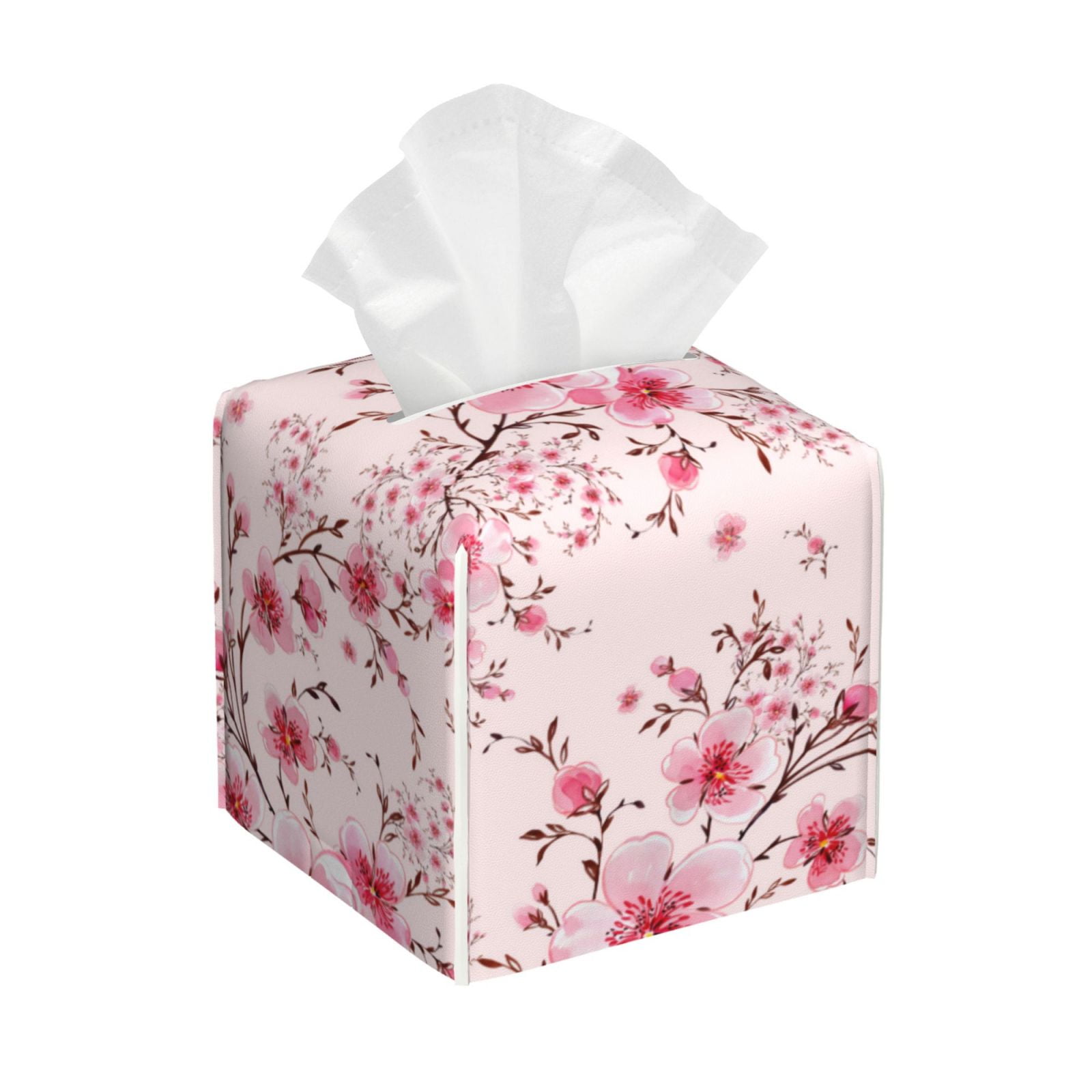 Tissue Box Cover, pink cute berry blossoms Leather Tissue Box Holder ...