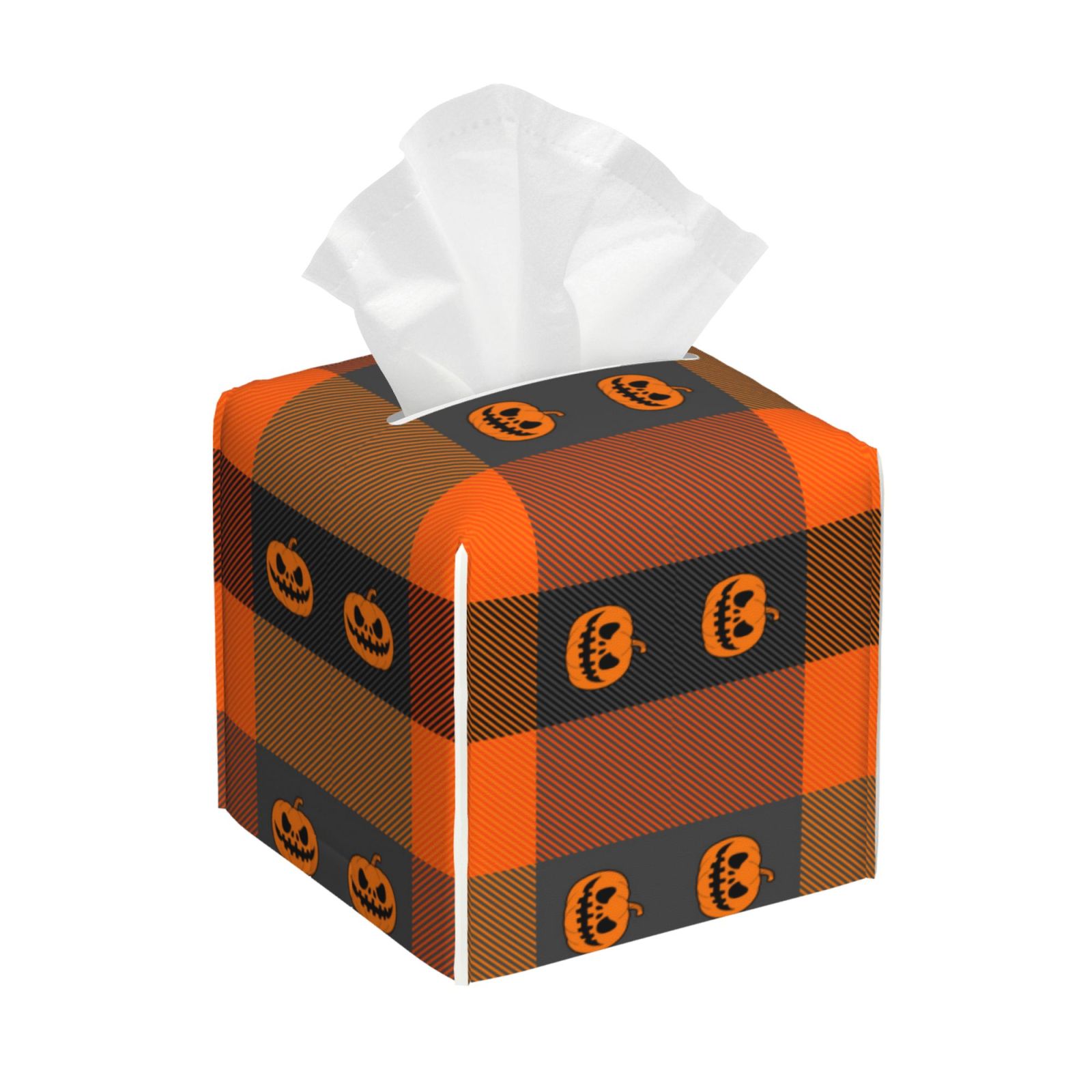 Tissue Box Cover, pumpkins halloween plaid Leather Tissue Box Holder ...