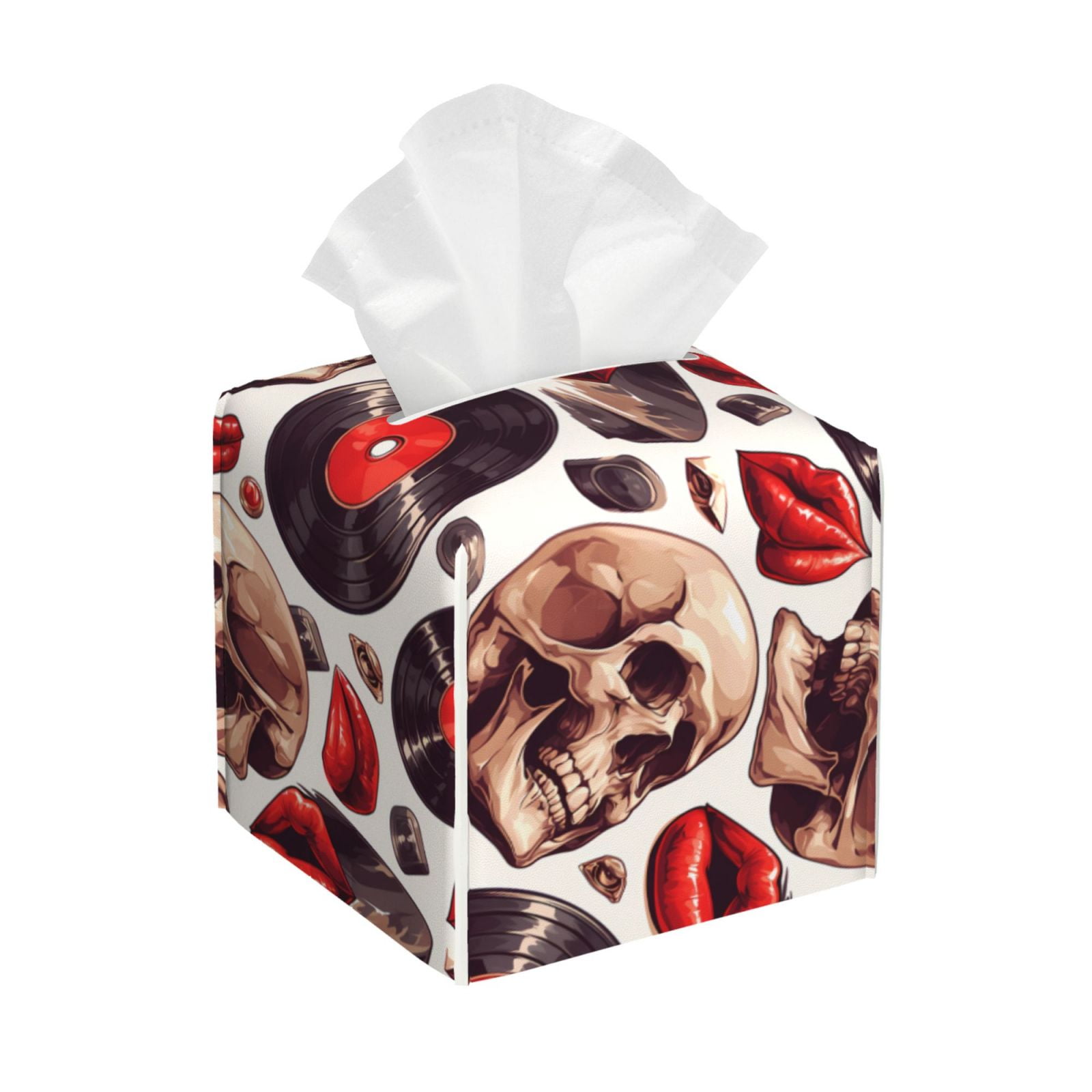 Tissue Box Cover, record lips Skull Leather Tissue Box Holder - Tissue ...