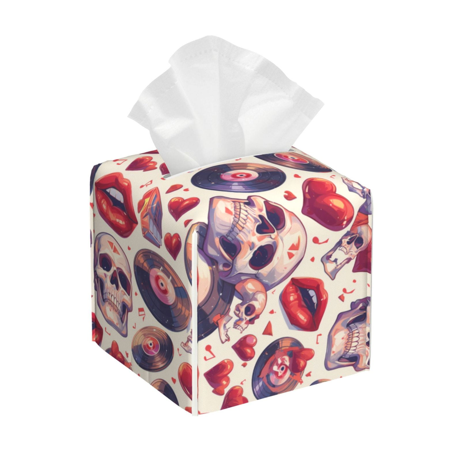 Tissue Box Cover, record rock Skull lips Leather Tissue Box Holder ...
