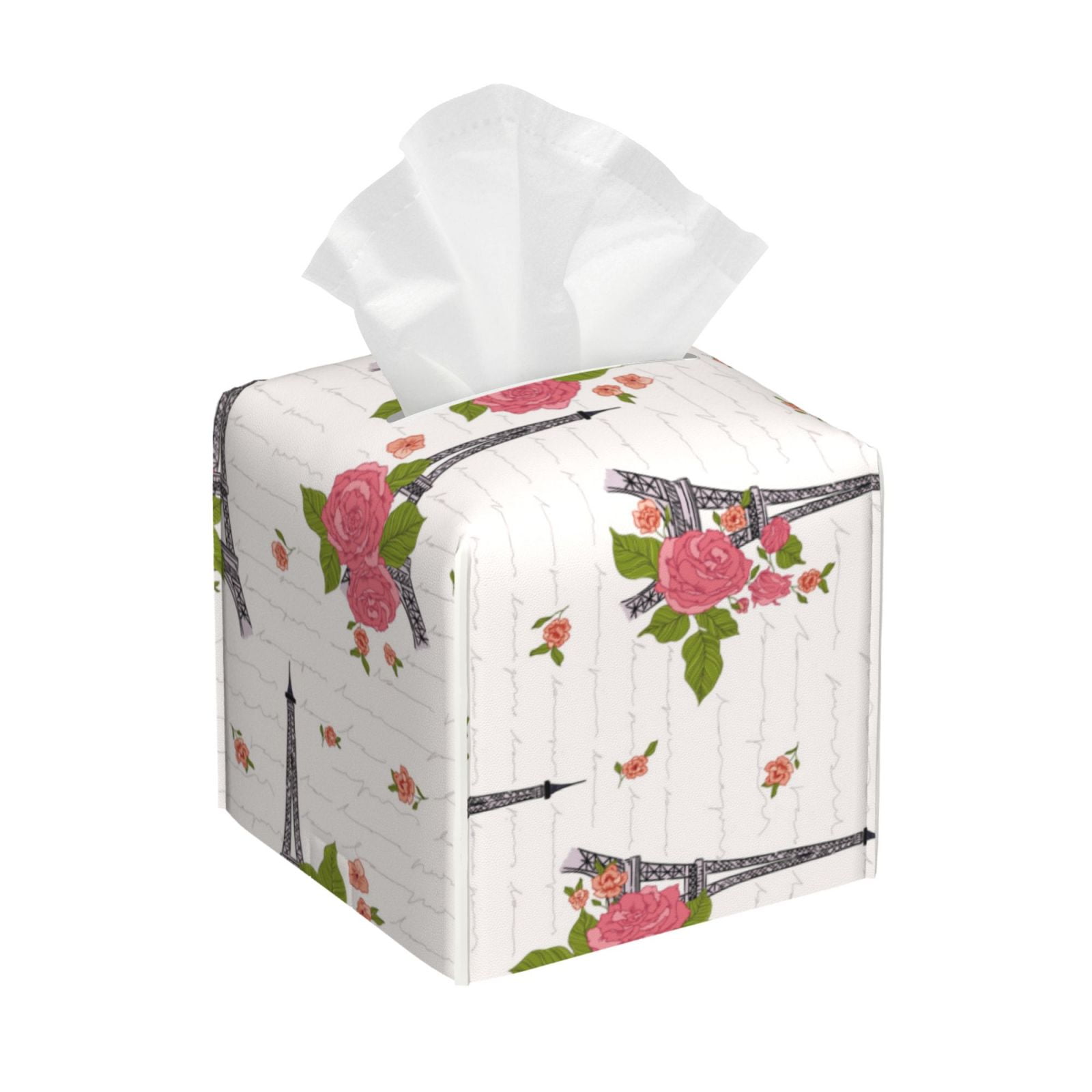 Tissue Box Cover, roses Tower flower Leather Tissue Box Holder - Tissue ...