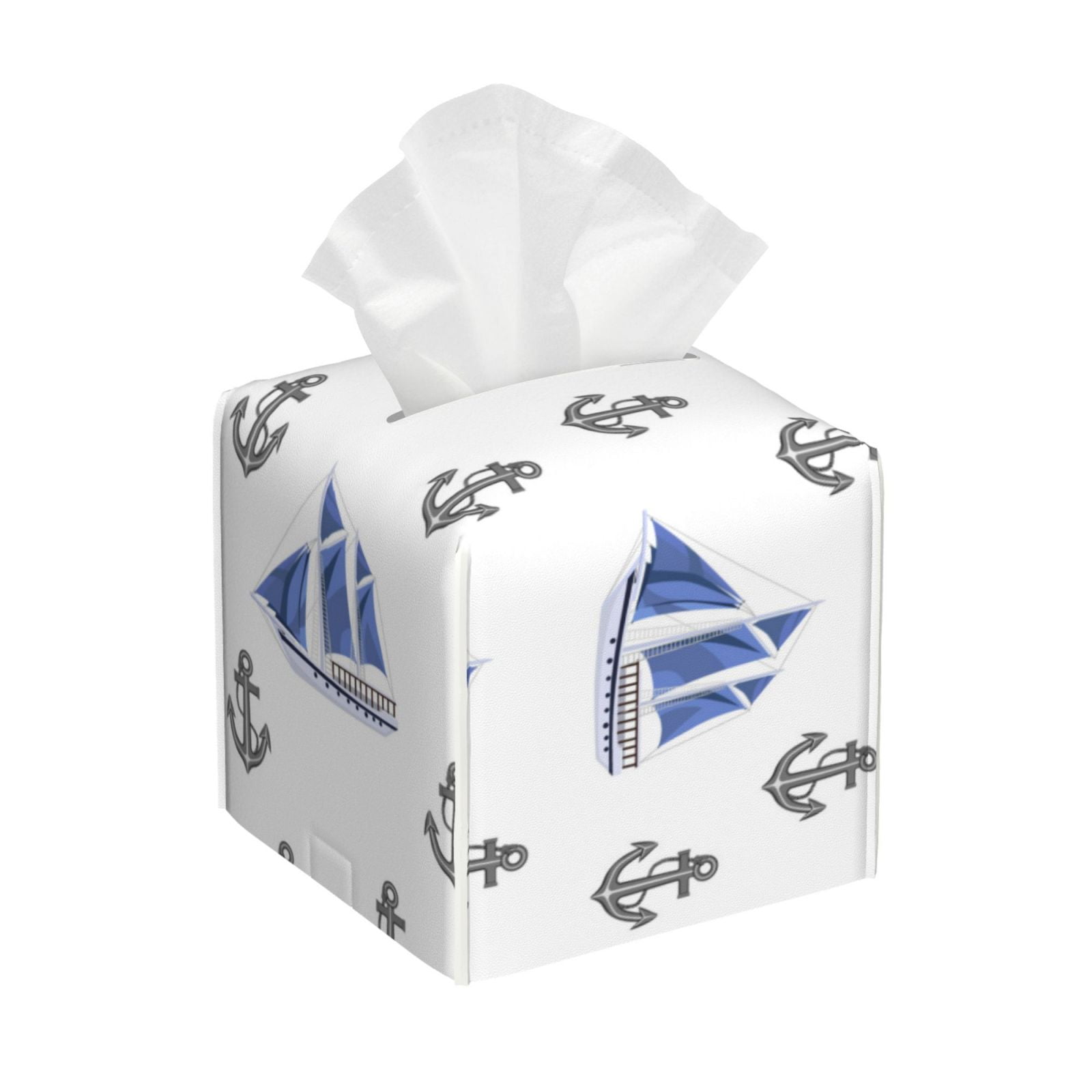 Tissue Box Cover ship blue sails anchors white Tissues Boxes Holder ...