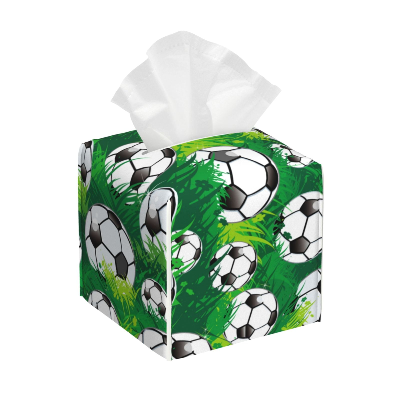 Tissue Box Cover, soccer Football ball green grass Leather Tissue Box ...