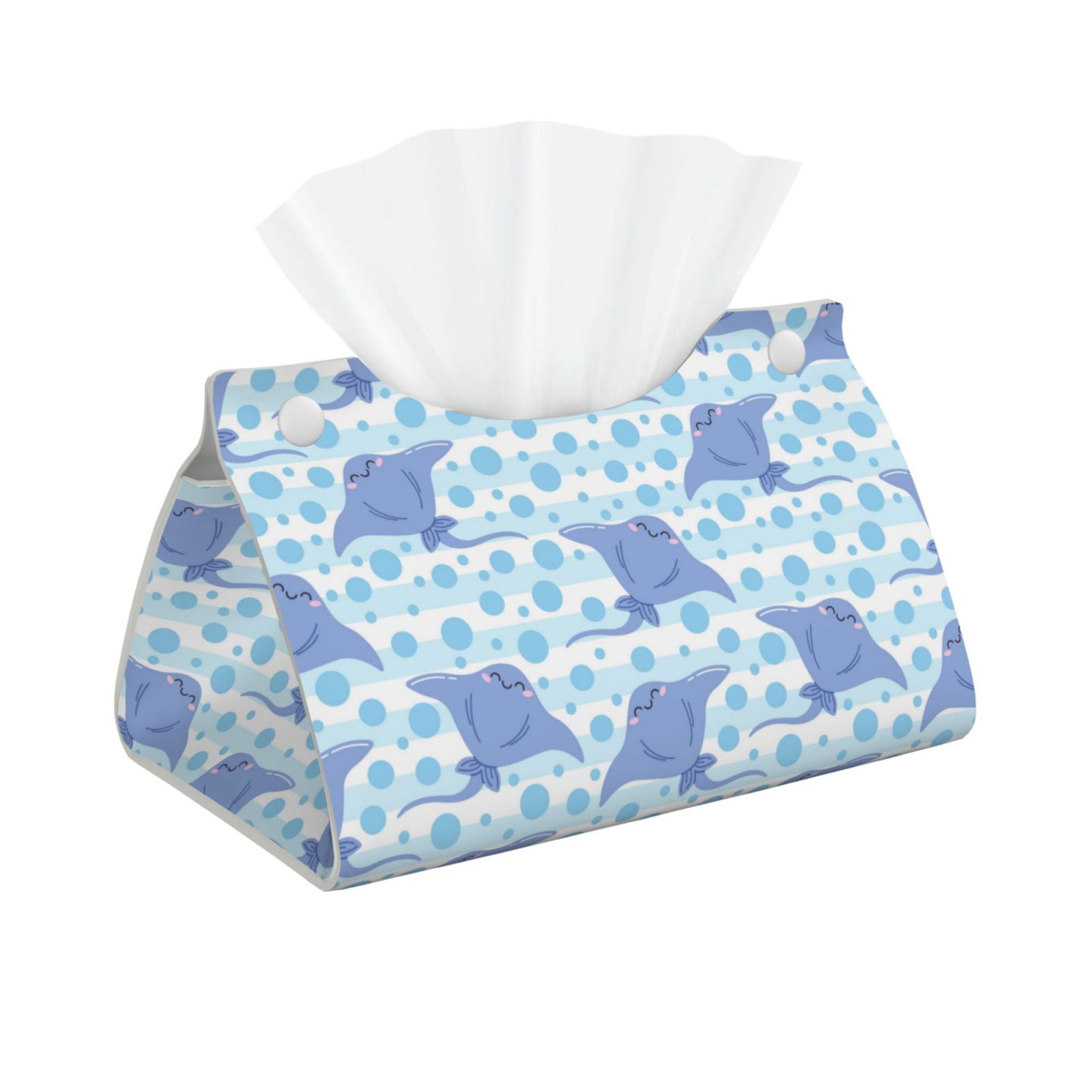 Tissue Box Cover, stingray bubbles blue stripes Rectangular Leather ...