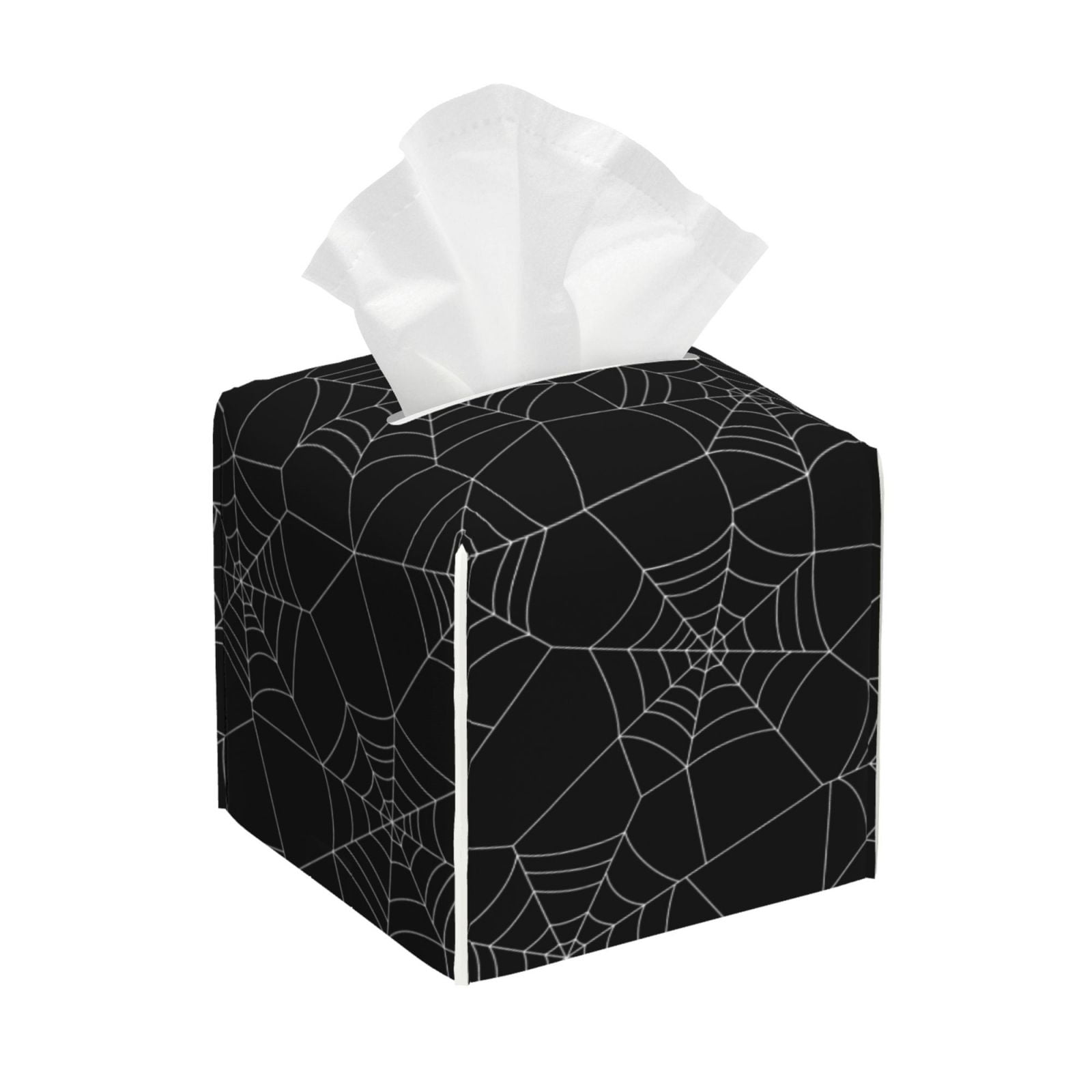 Tissue Box Cover, white Spiderweb cobweb black print Leather Tissue Box ...