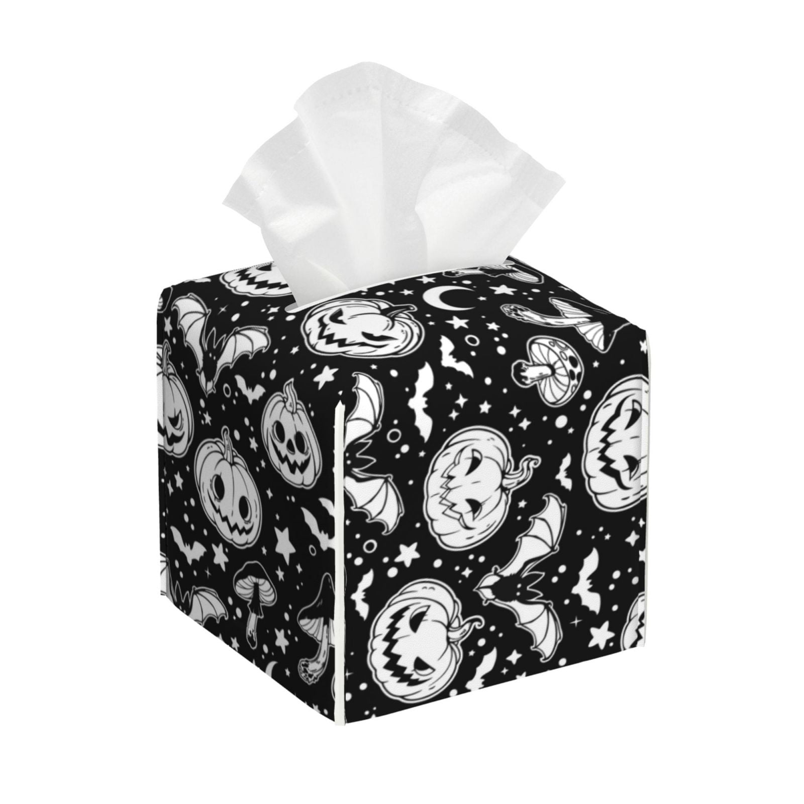 Tissue Box Cover, white halloween pumpkin bat Leather Tissue Box Holder ...