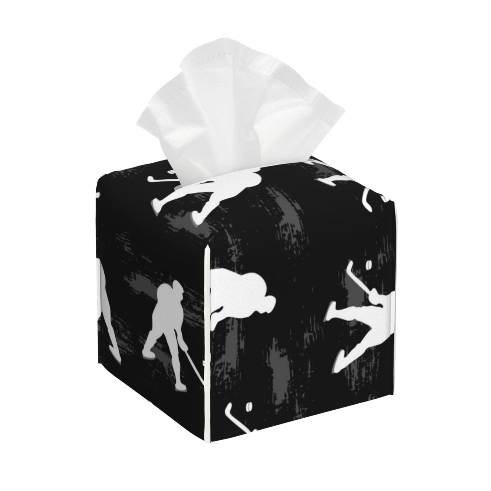 Tissue Box Cover white hockey players black print Tissues Boxes Holder ...