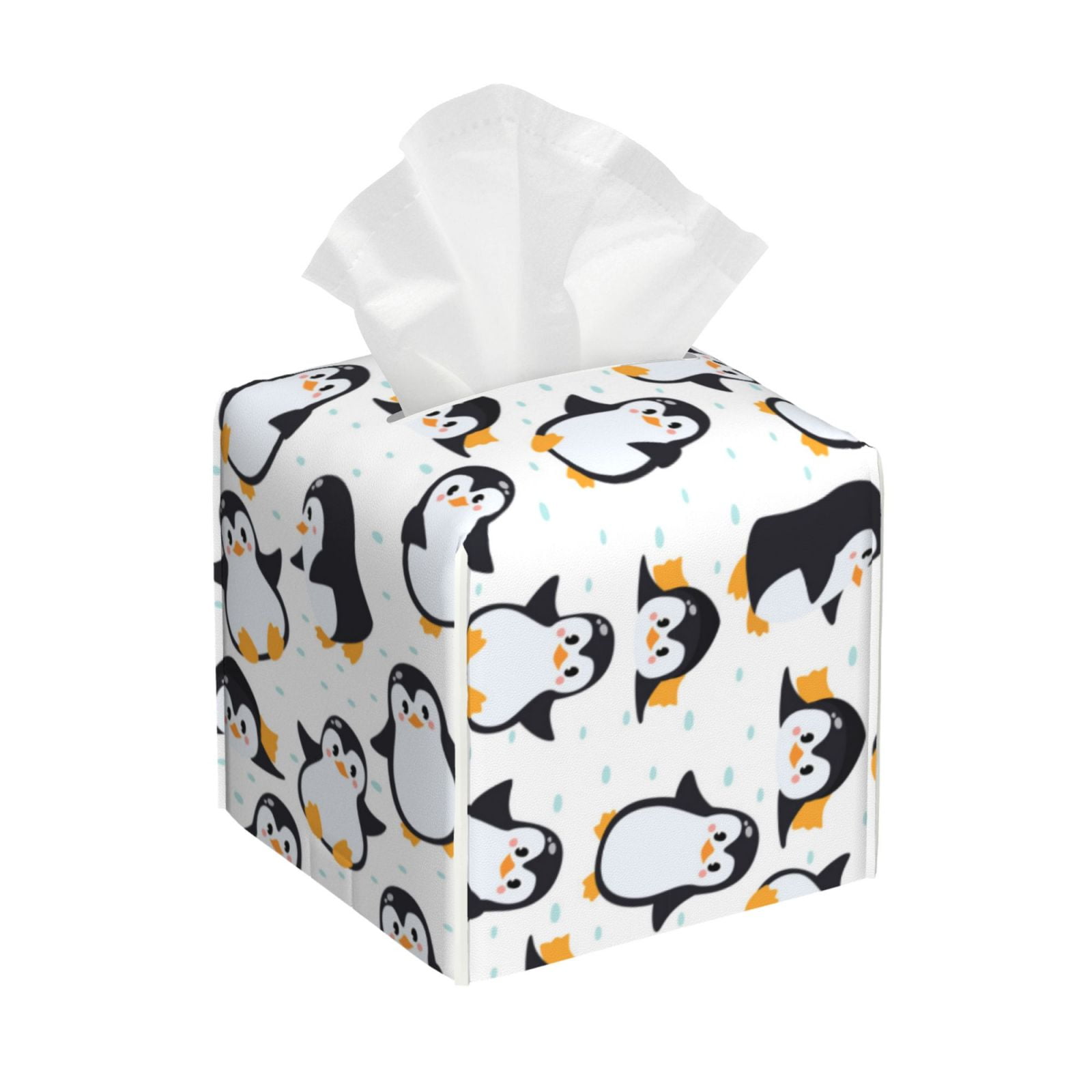 Tissue Box Cover Cute Penguins Tissues Boxes Holder Organizer, Leather ...