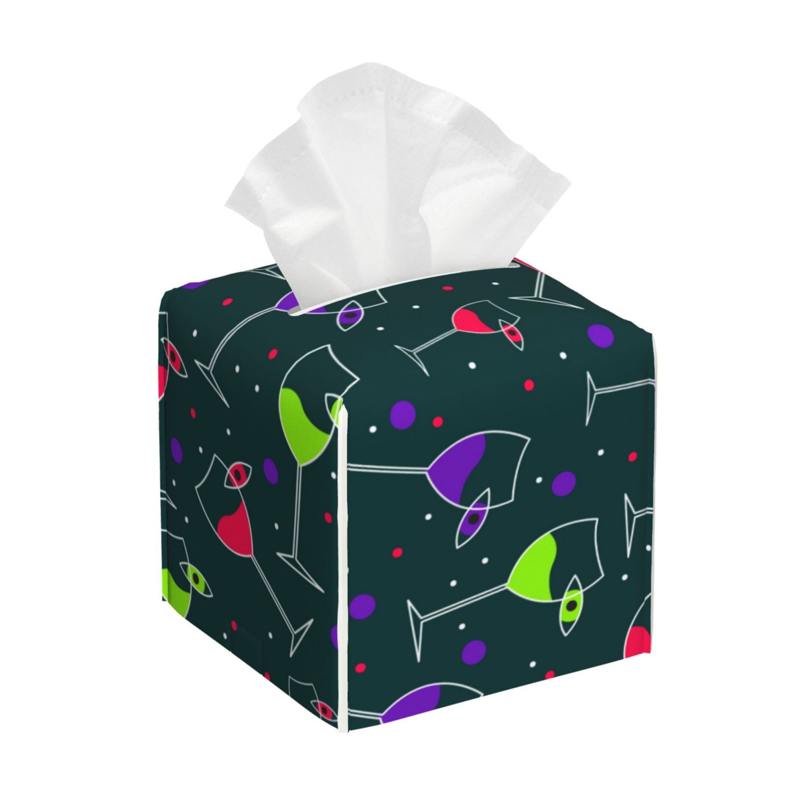 Tissue Box Cover, wine glass pattern Leather Tissue Box Holder - Tissue ...