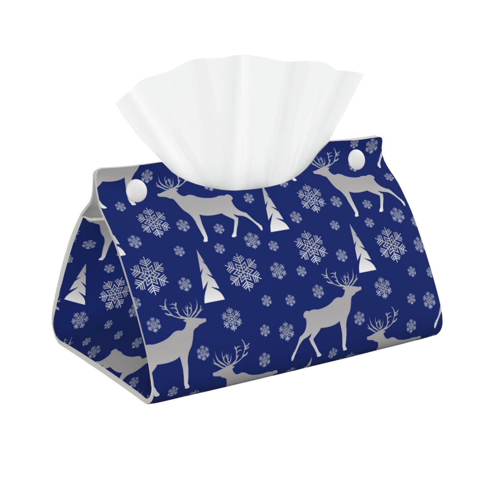Tissue Box Cover, winter moose deer snowflakes blue Rectangular Leather ...