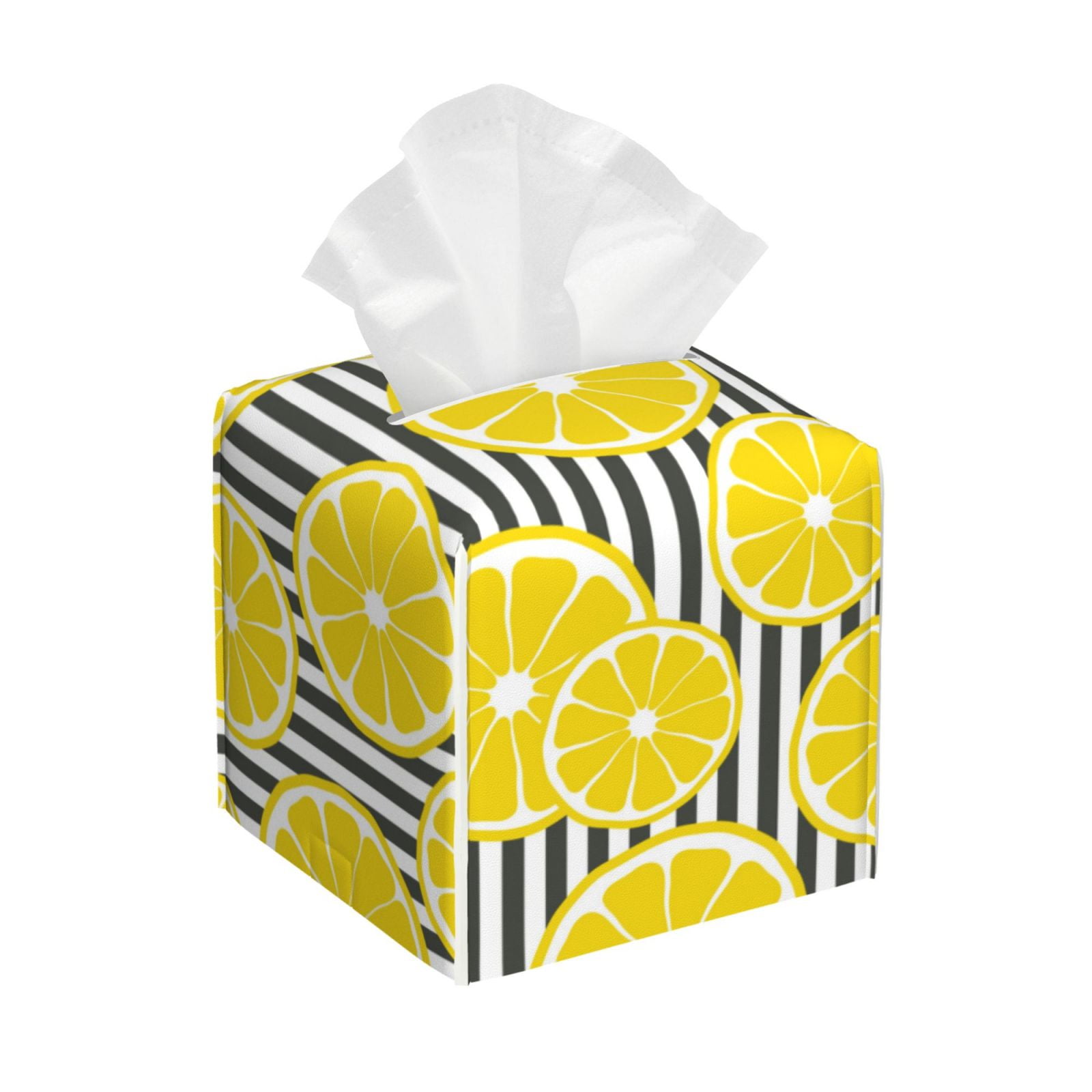Tissue Box Cover, yellow Lemon print Leather Tissue Box Holder - Tissue ...